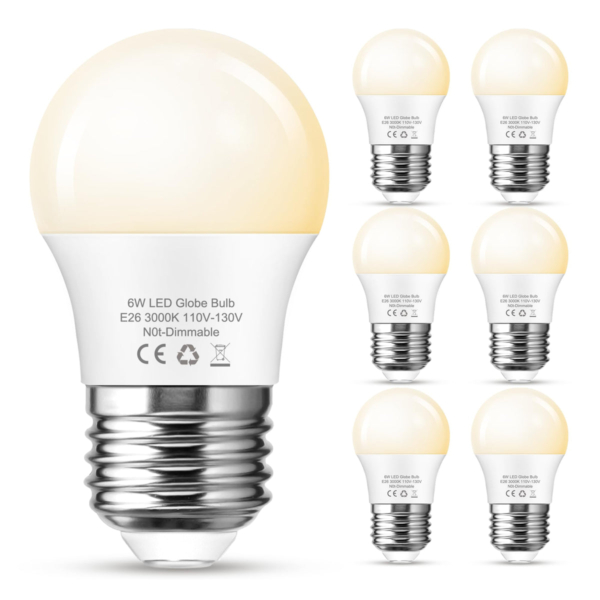 EvaStary G45 LED Light Bulbs, 6W 60W Equivalent, Soft White 3000K, E26 ...