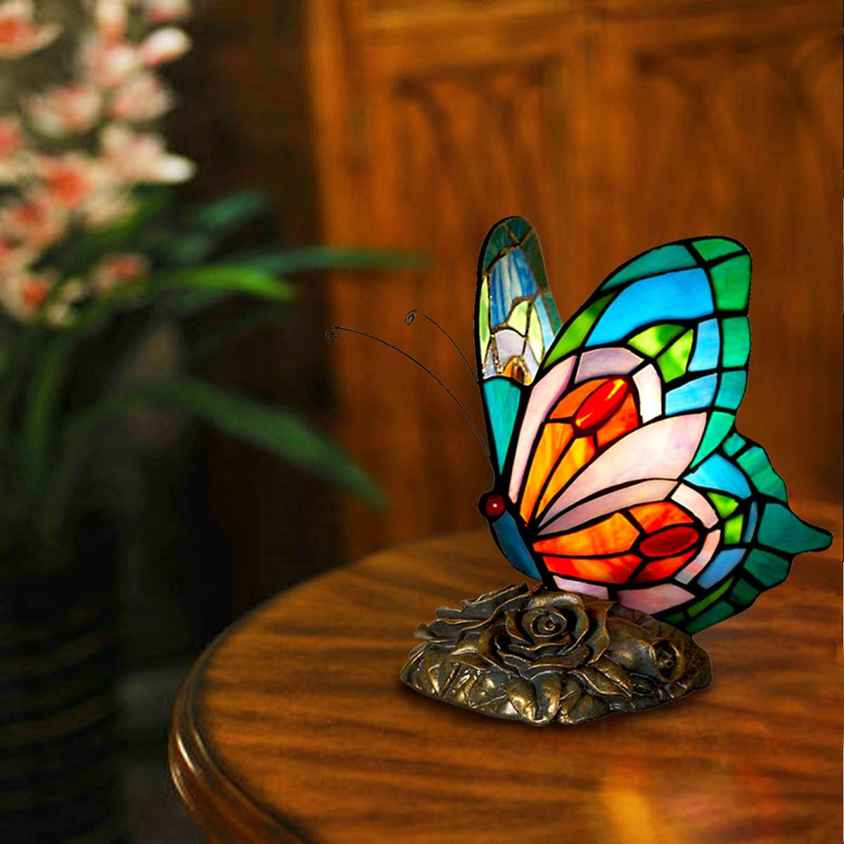 FUMAT Bedside Table Lamp LED Tiffany Blue Fairy Butterfly Nightstand ...