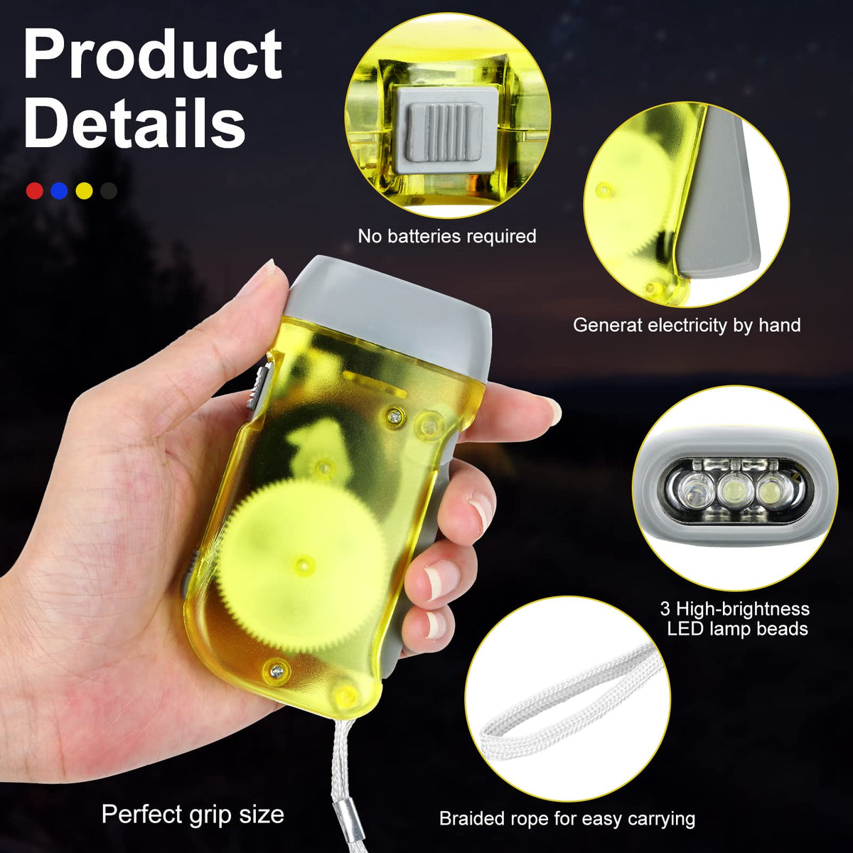 48 Pcs Hand Crank Flashlight No Battery Required Torch Light Manual ...