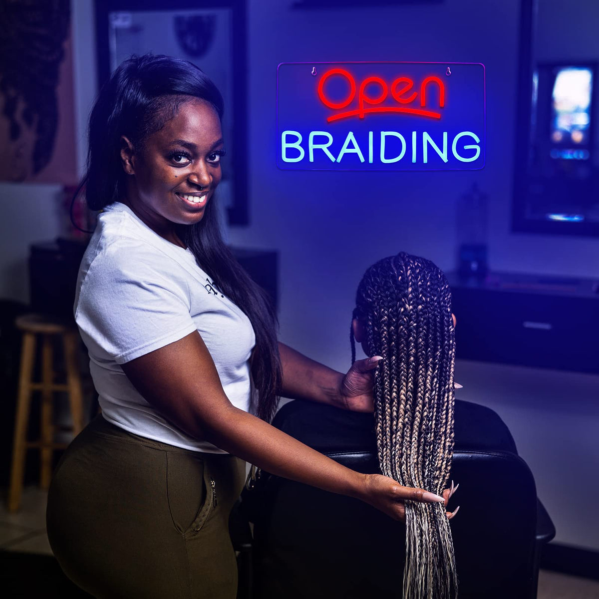 Vinray Open Braiding LED Neon Sign for Business, 16x8 inches, Super Br ...