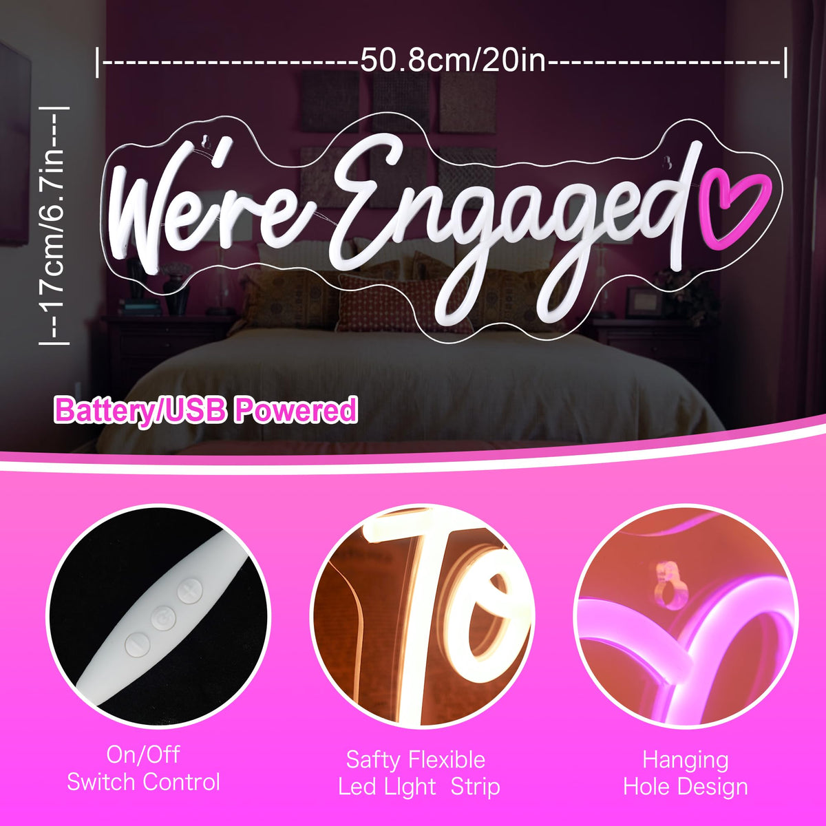 Were Engaged Neon Sign - Levels Dimmable Usb Neon Lights For Wall Bedr ...