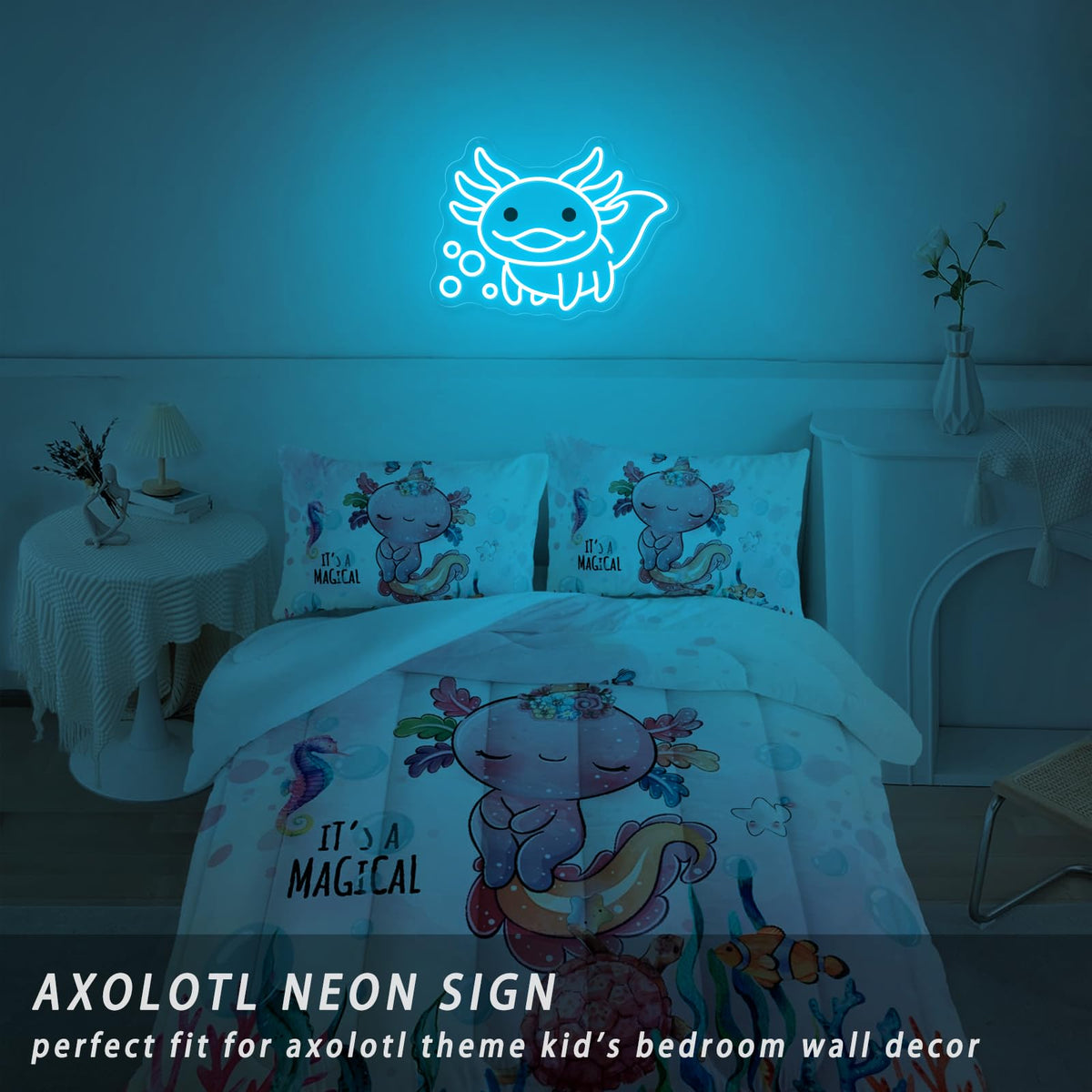 Housignz Axolotl Neon Sign - Dimmable LED Light for Kids' Room, 15x11 ...