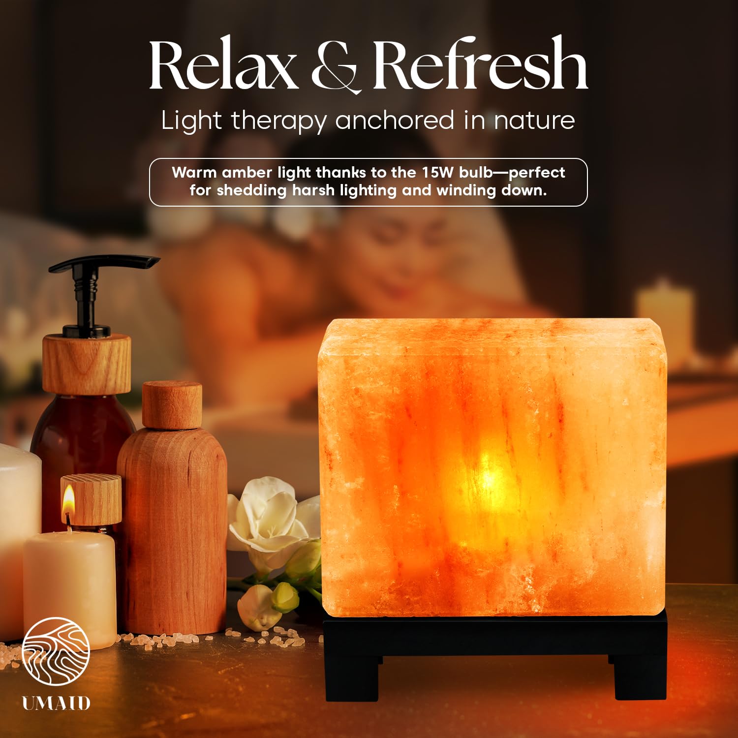 UMAID Himalayan Salt Lamp - Hand-Carved Pink Crystal, Wood Base, UL-Li ...