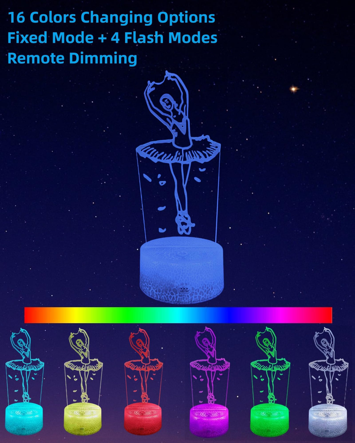 Kenmaca Ballet Dance Night Light, 3D Illusion LED Lamp, 16 Colors, Tou ...