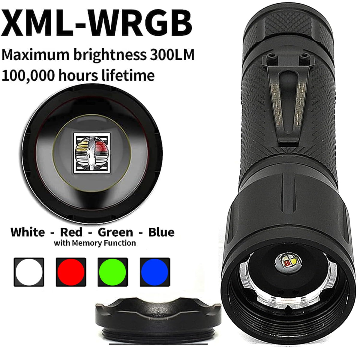 ACTIVEFIRE 4 in 1 Tactical Flashlight, RGB Zoomable Waterproof Torch ...
