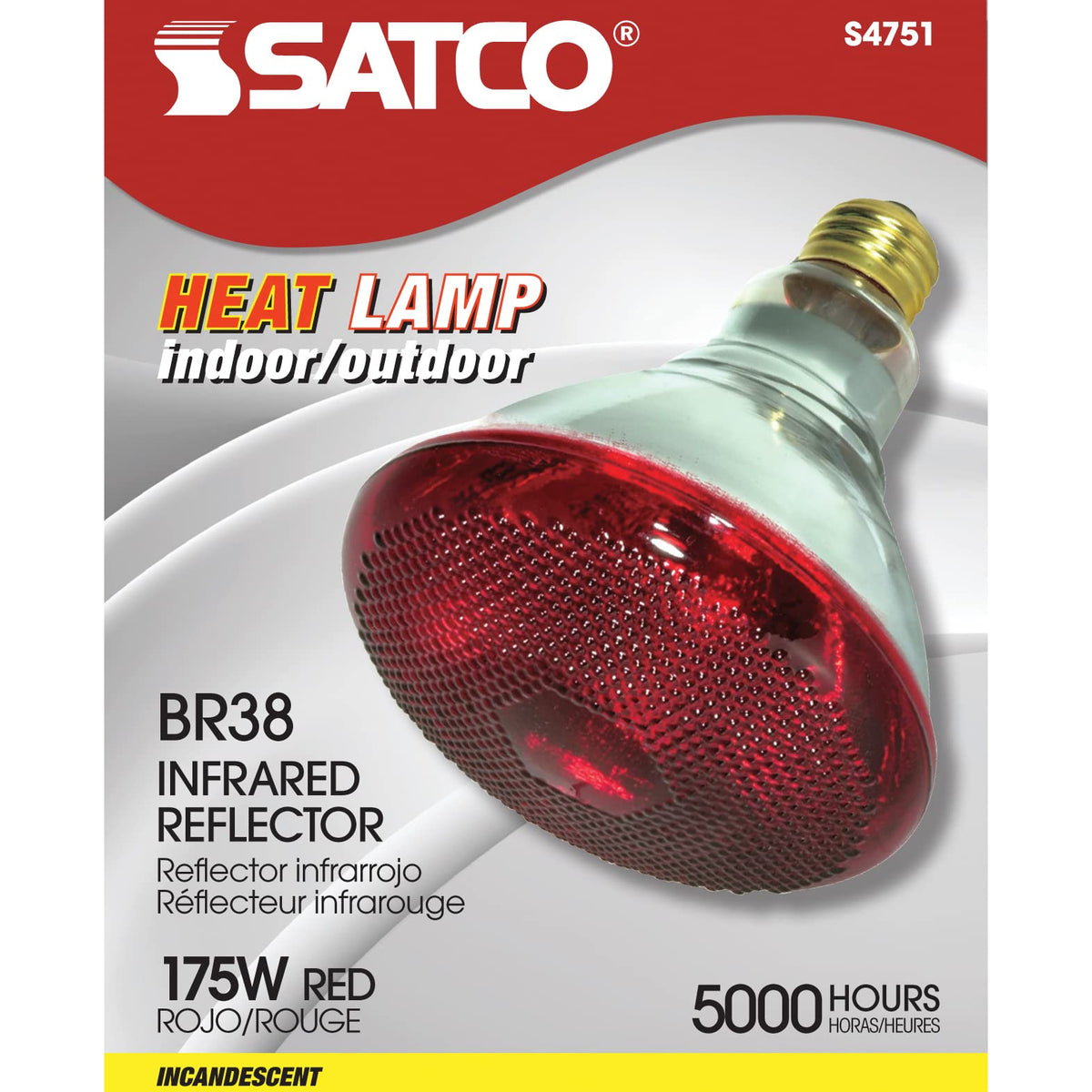 Satco BR38 Infrared Reflector Heat Lamp, 175 Watts, Red, Model S4751/0 ...