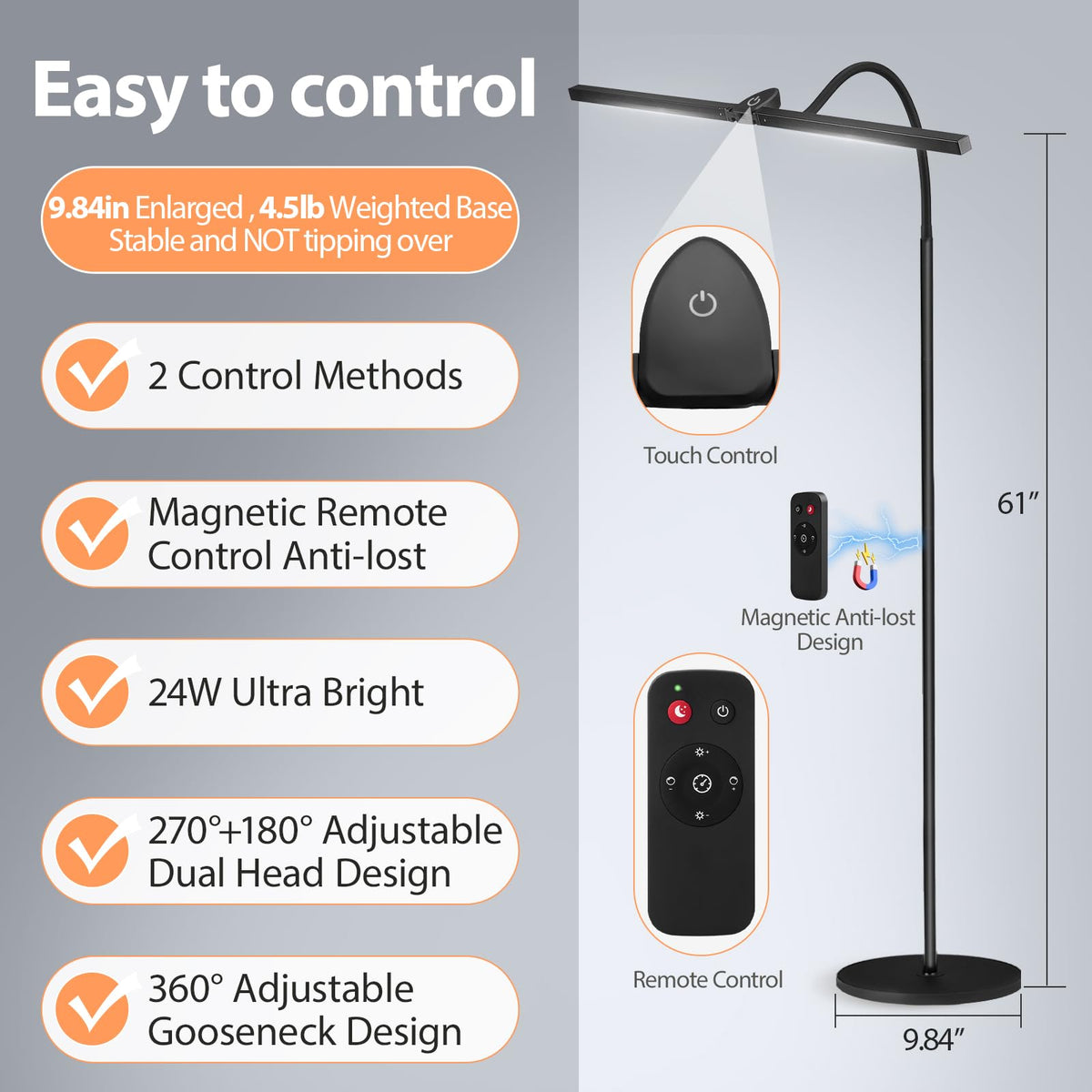 Starmoitic Led Floor Lamp, 24W 2400Lm Tall Reading Lamp, Floor Standin ...