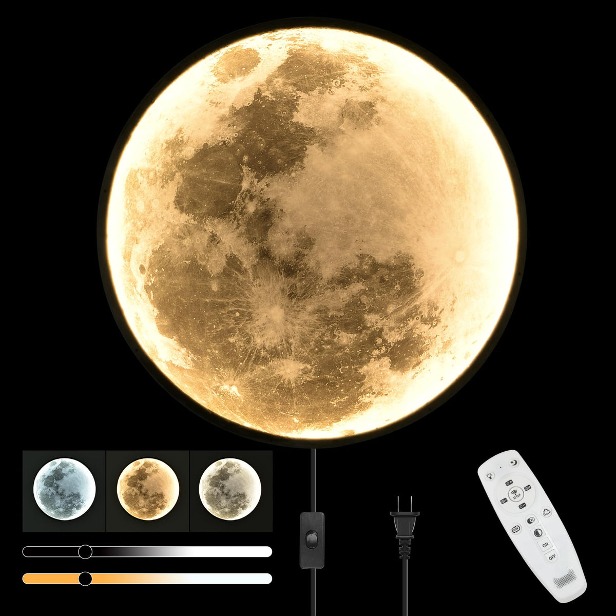 Skylumate Qiyimeilux Large Moon Wall Sconce Plug In Modern Led Dimmabl ...