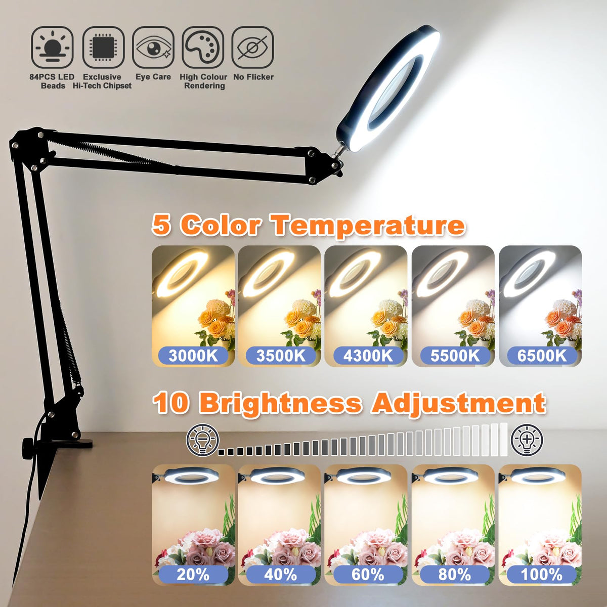 VvLons 15X Magnifying Glass with Light and Clamp, Lighted Magnifying ...