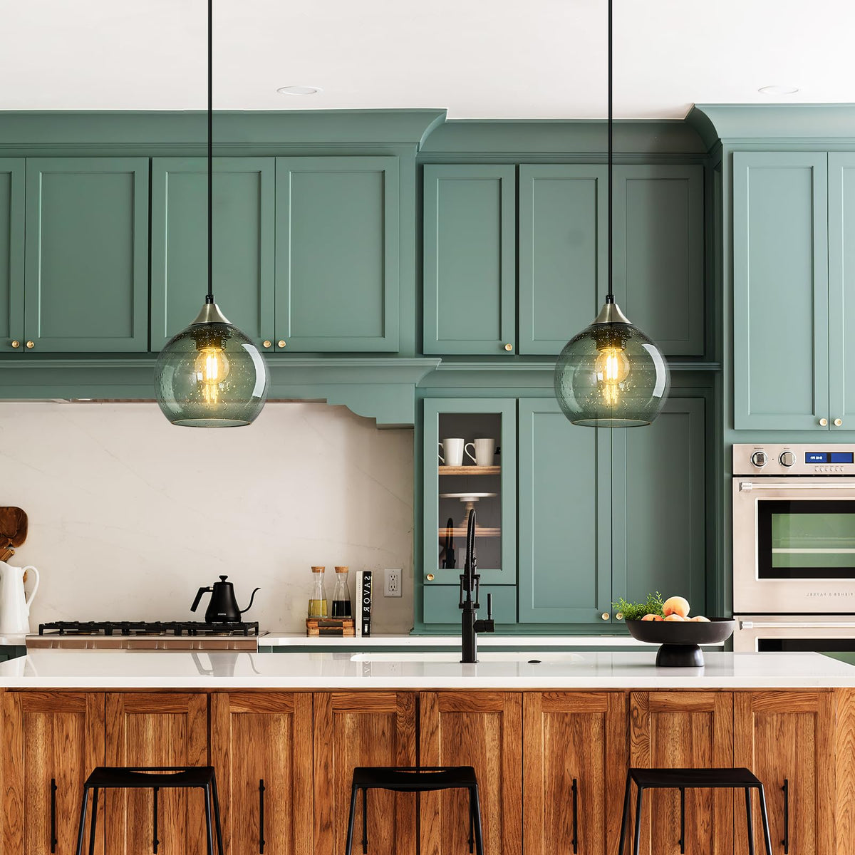 Lbsqj Gray Green Glass Pendant Lights Kitchen Island Lighting Globe Pe ...