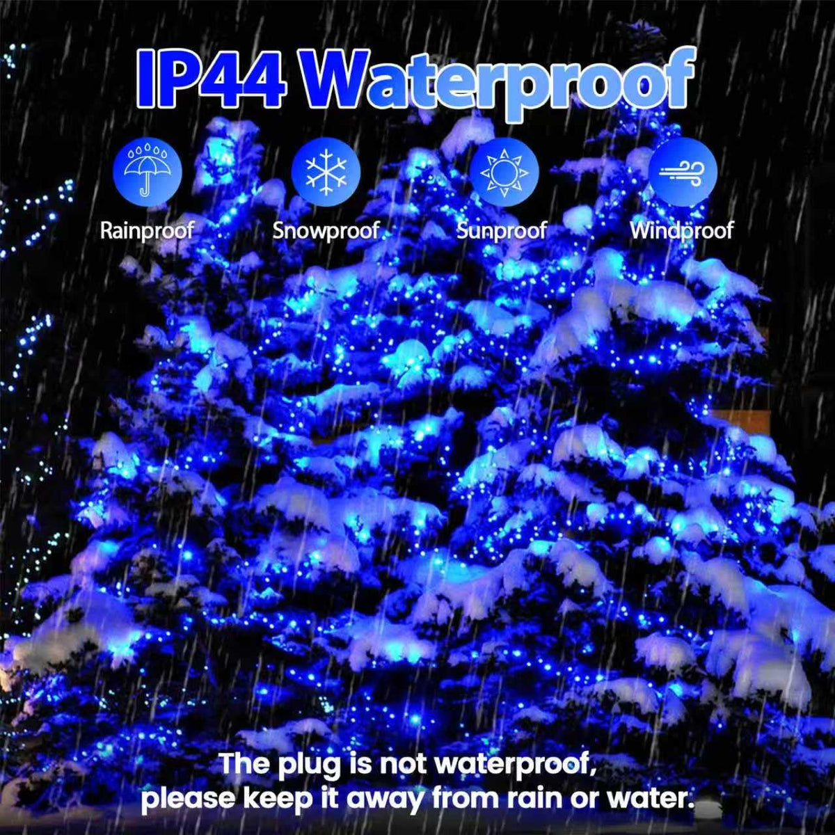 YIQU 200 LED Christmas String Lights, Blue, Indoor/Outdoor, 8 Modes, M ...