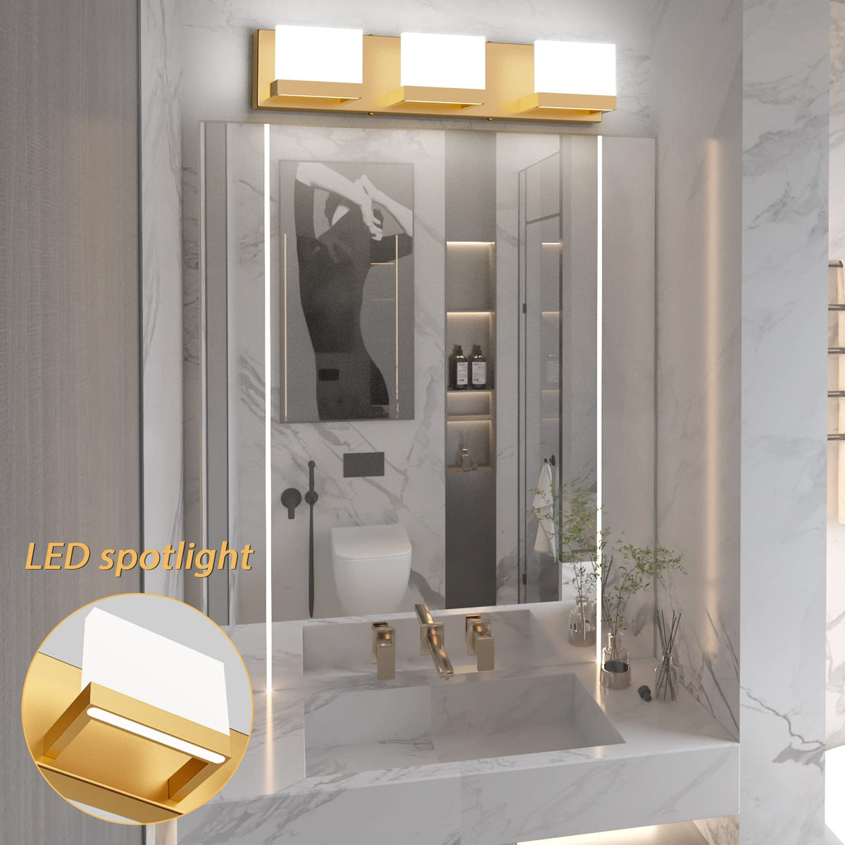 Tipace Gold Bathroom Vanity Light Fixtures Modern Led 3 Lights Vanity ...