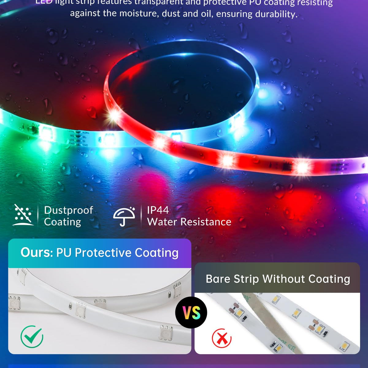 Pak LED Lights for Bedroom 16.4ft, Smart RGB+IC LED Strip Lights with ...