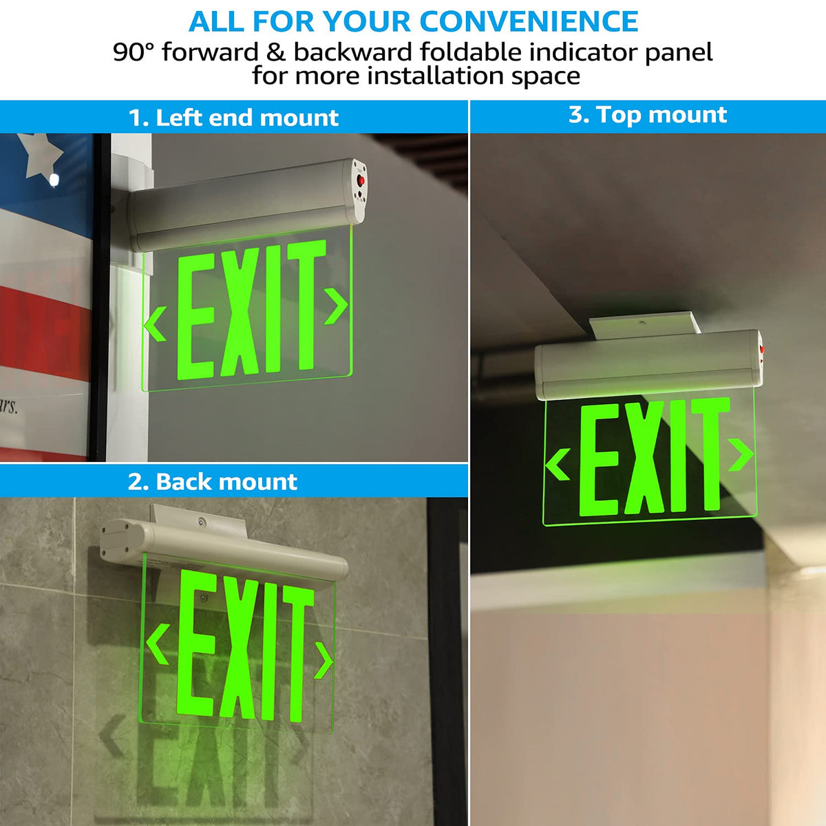 LEONLITE Green Emergency Exit Sign, UL 924, LED Edge Lit Exit Sign ...