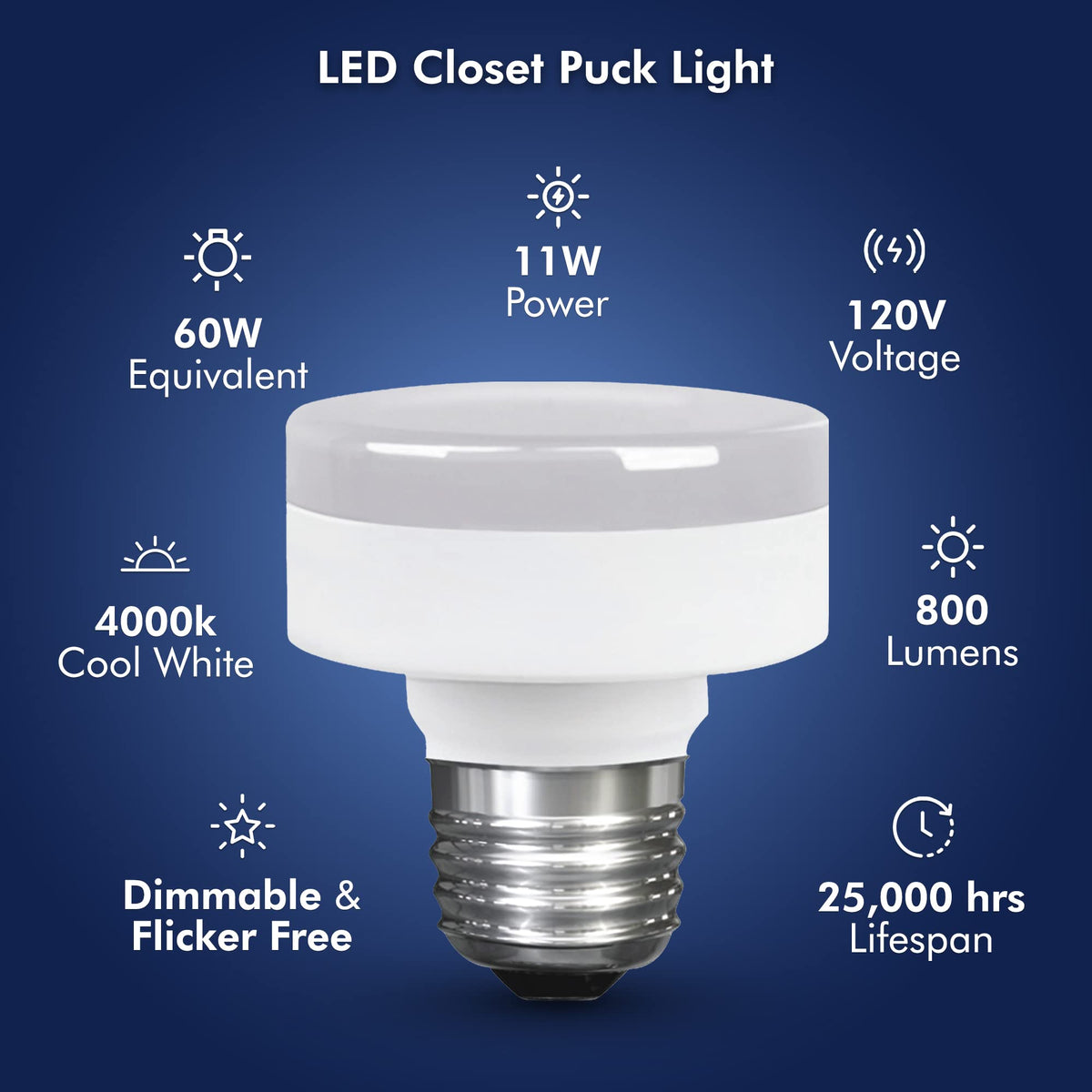 Xtricity LED Puck Light Bulb, Dimmable 11W (60W Equivalent), 800 Lumen ...