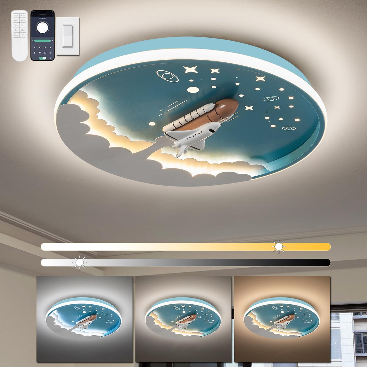 Shine LUEST Modern Ceiling Light Fixtures Dimmable LED Kids Room ...