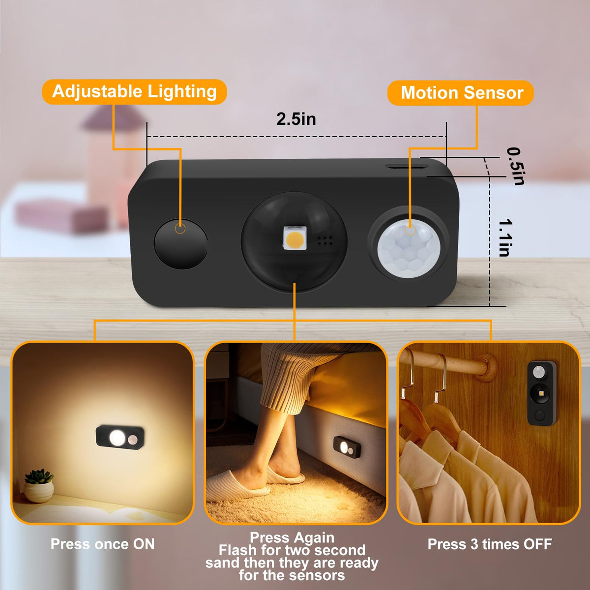 NIEGNOWOO LED Motion Sensor Puck Lights, Warm White, 6 Pack, Rechargea ...