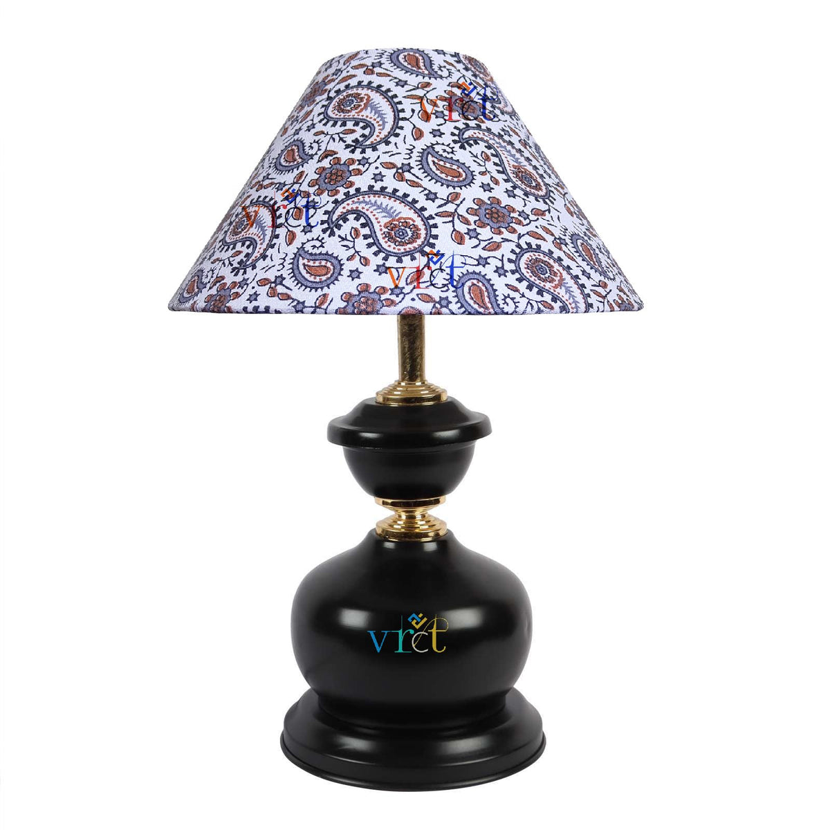 VRCT Beautiful Black and Gold Table Lamp with 10 inch Shade (Matka Meh ...