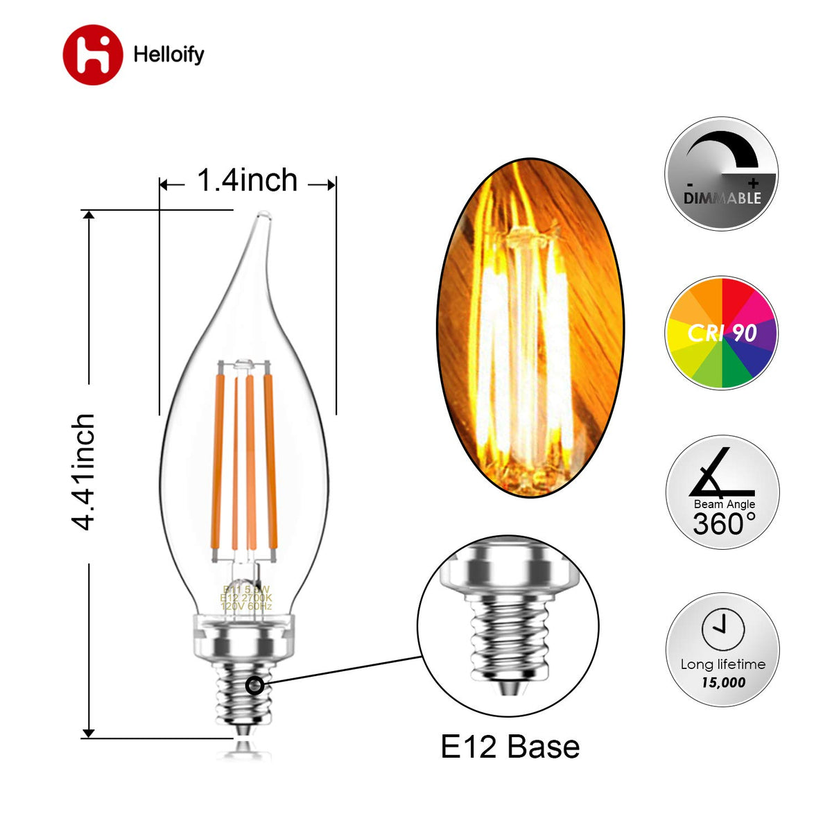 Helloify Vintage Led Edison Bulbs, 5.5W Dimmable, 2700K Soft White, E1 ...