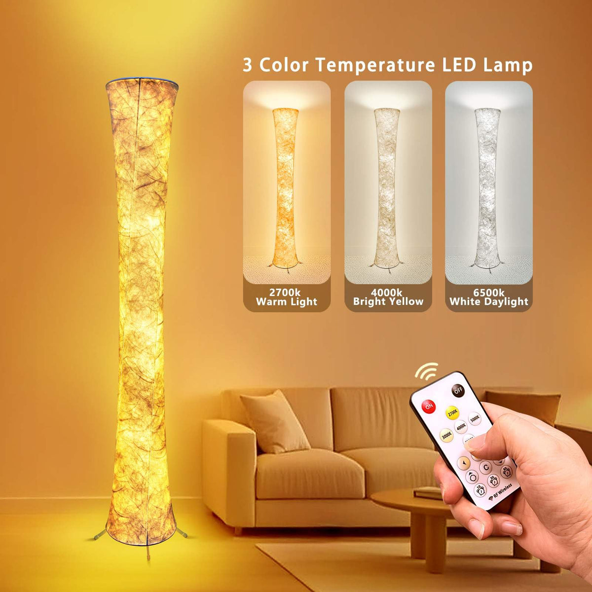 yinghuochong LED Floor Lamp, 61in Dimmable, 3 Color Temperatures, Remo ...