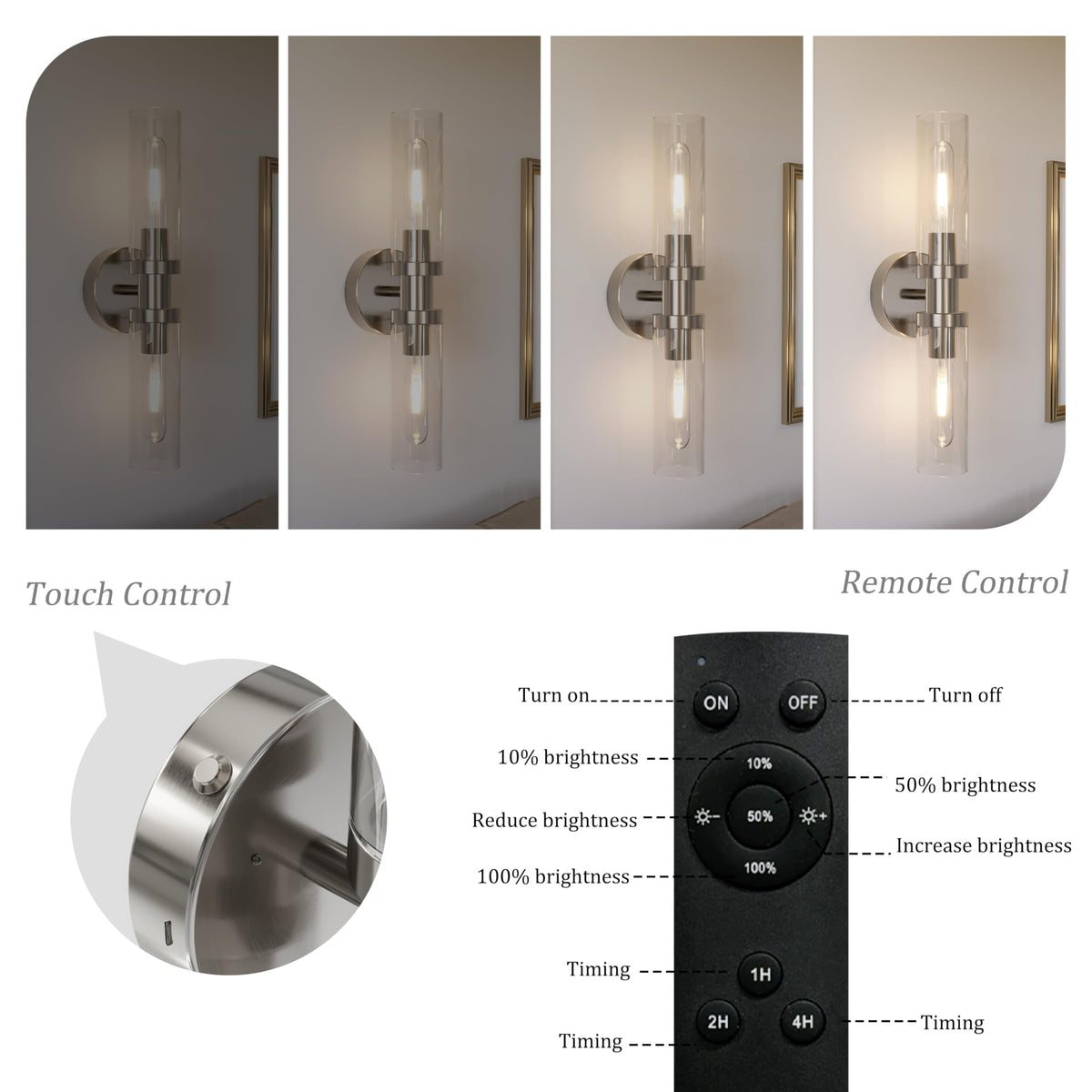 Rayogale Rechargeable Battery Wall Sconce Set of Two, Wireless, Dimmab ...