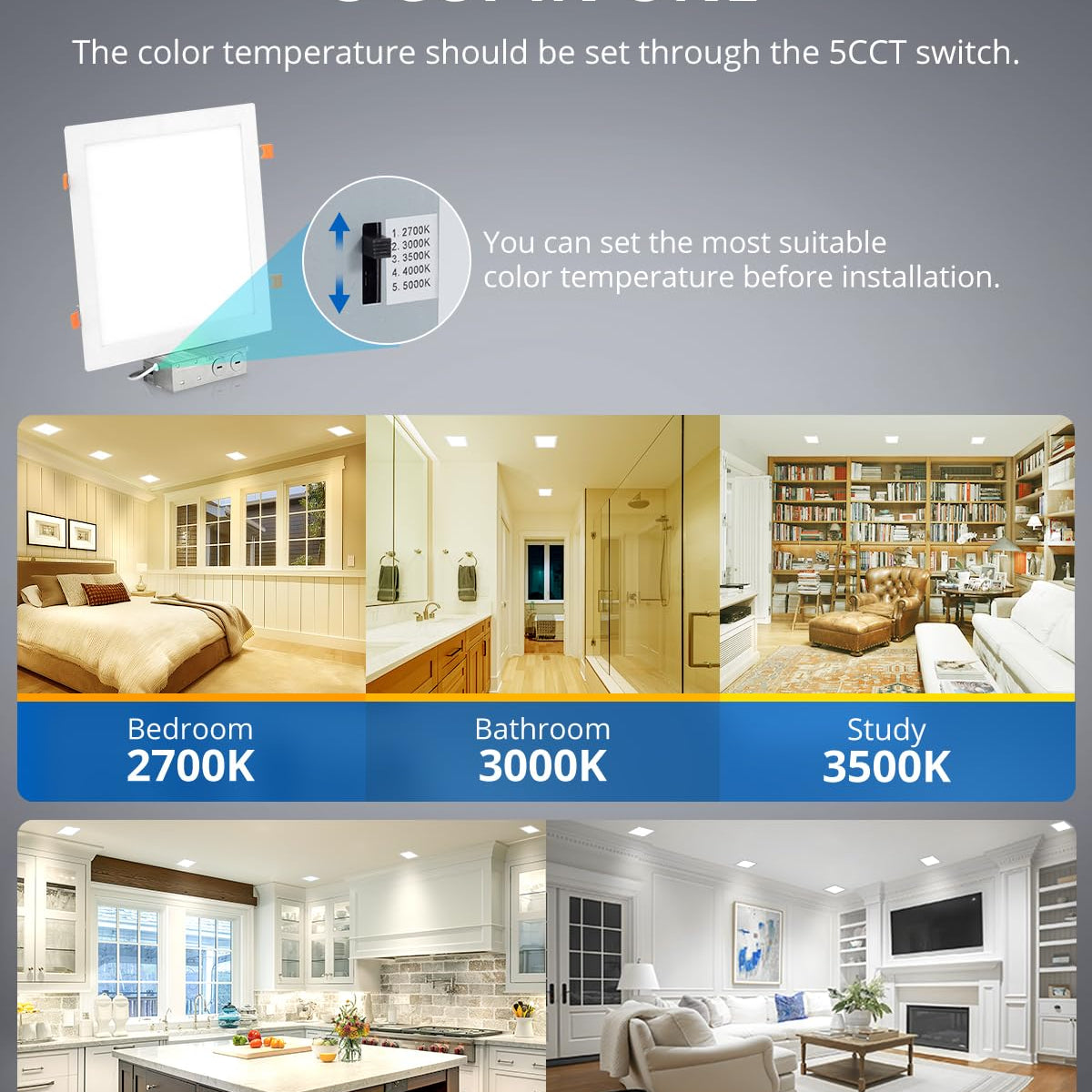 Vtuik 11" Dimmable Square LED Can Light Retro Fit, 1920lm, 5CCT 2700K ...