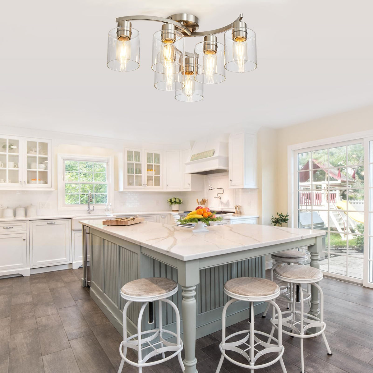 Brushed Nickel Flush Mount Ceiling Light, Kitchen Lighting Fixtures Ce ...