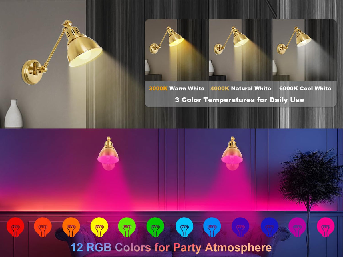GOODATE Battery Operated Wall Sconces, Gold Vintage Wireless Lights, R ...