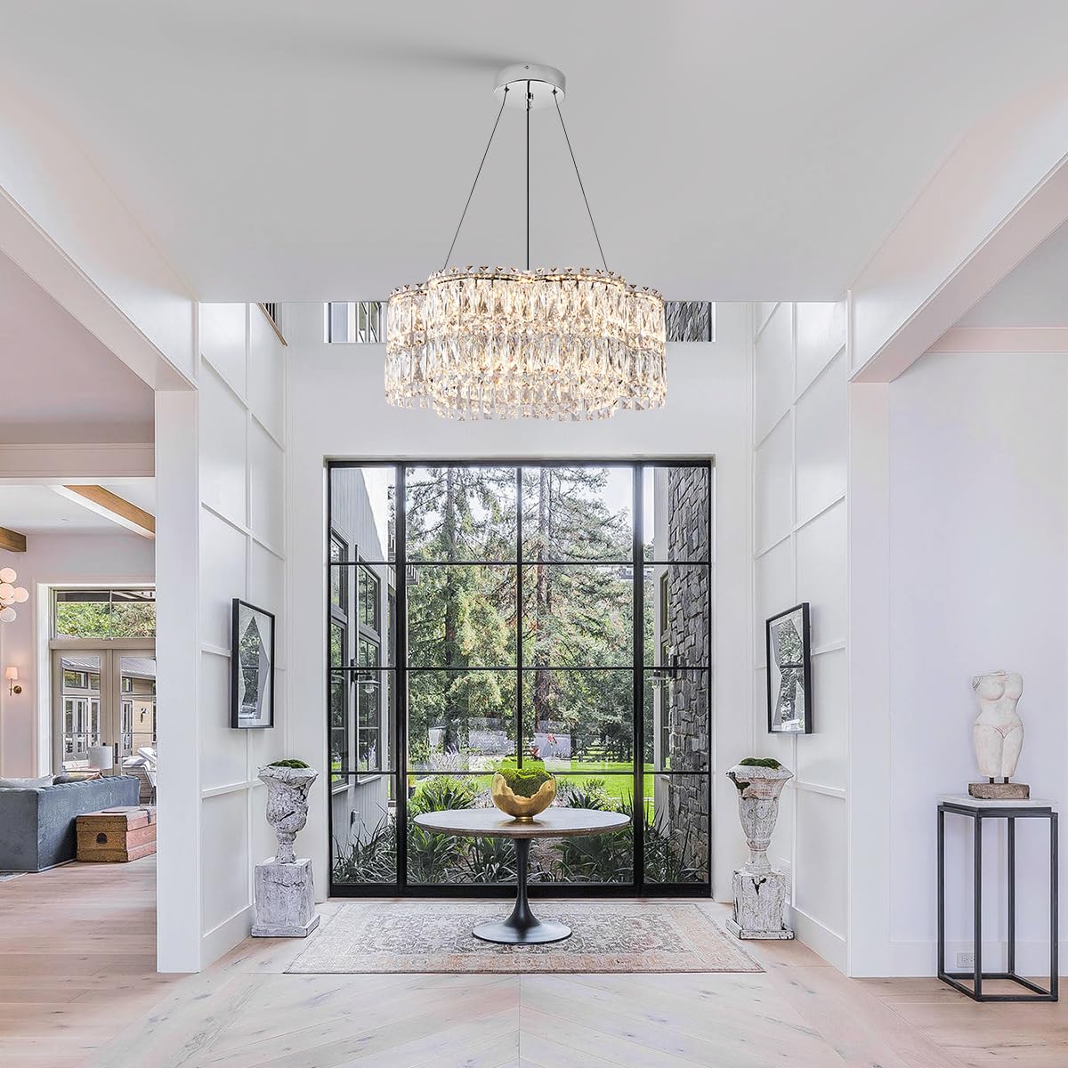 Poemoon 24in Crystal LED Chandelier, Remote Control, Dimmable 3000-650 ...