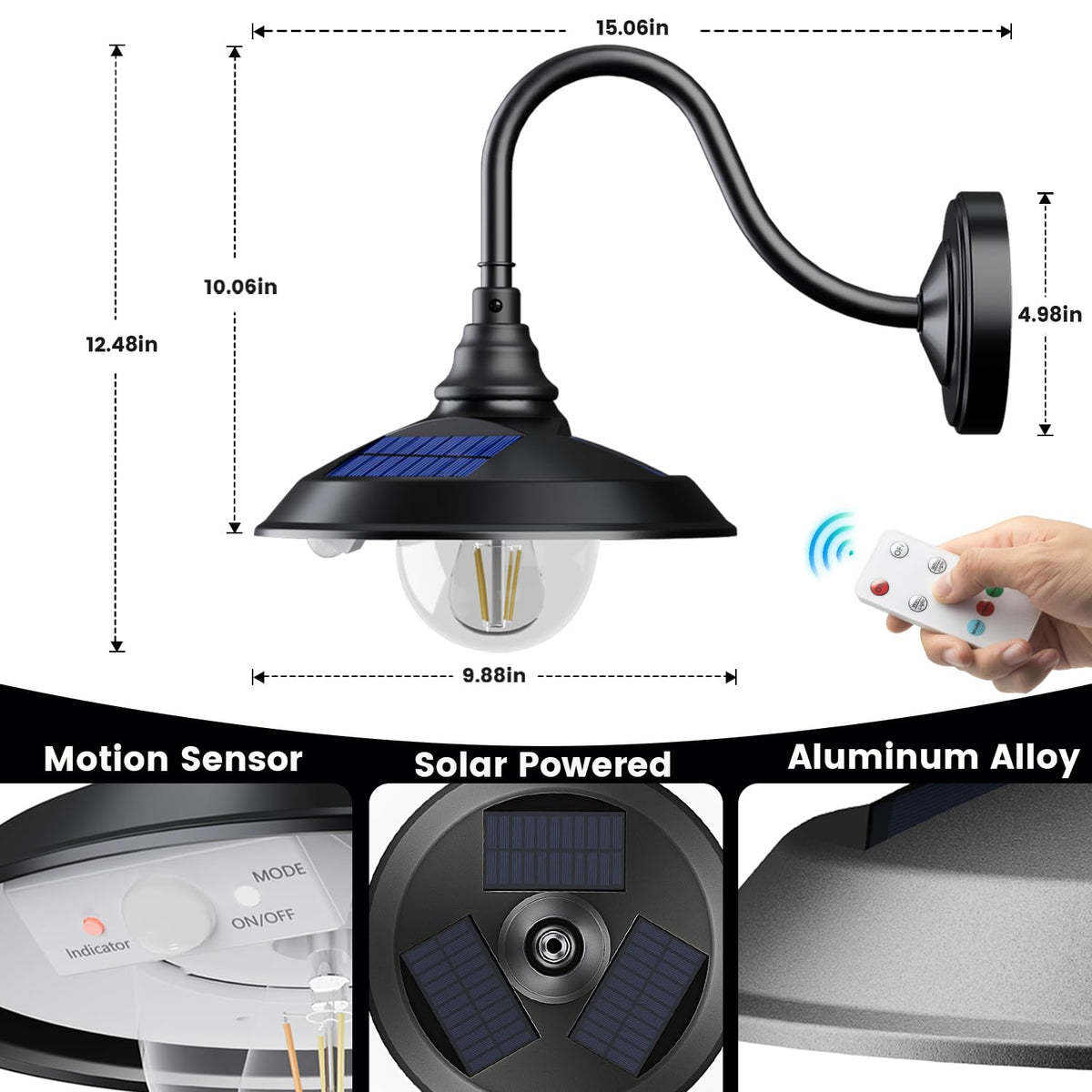 SIEDiNLAR Solar Barn Light Outdoor 3 Modes 2 Lighting, Aluminum Vintage ...