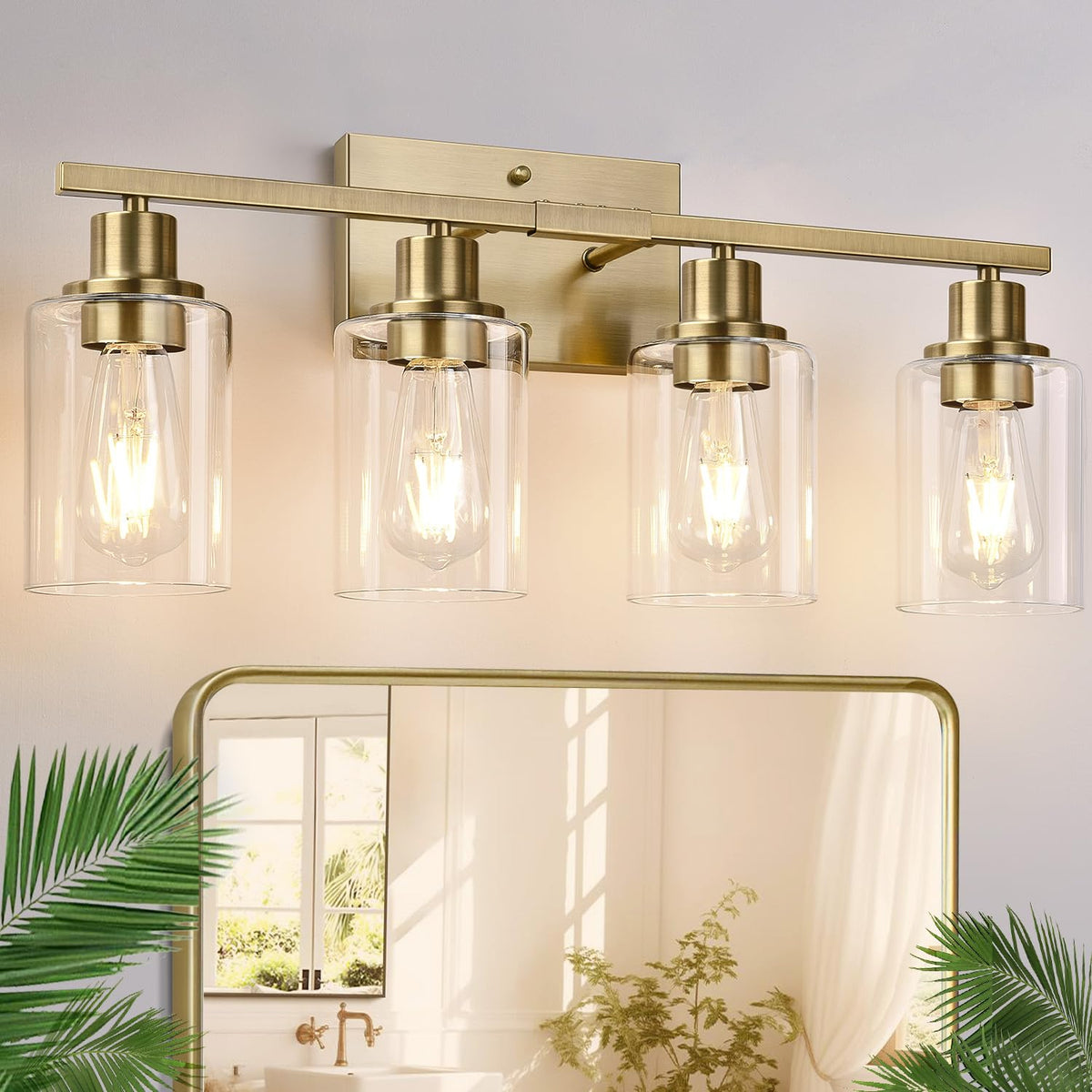 Indoi 4 Light Bathroom Light Fixtures, Brass Vanity Lights For Bathroo ...