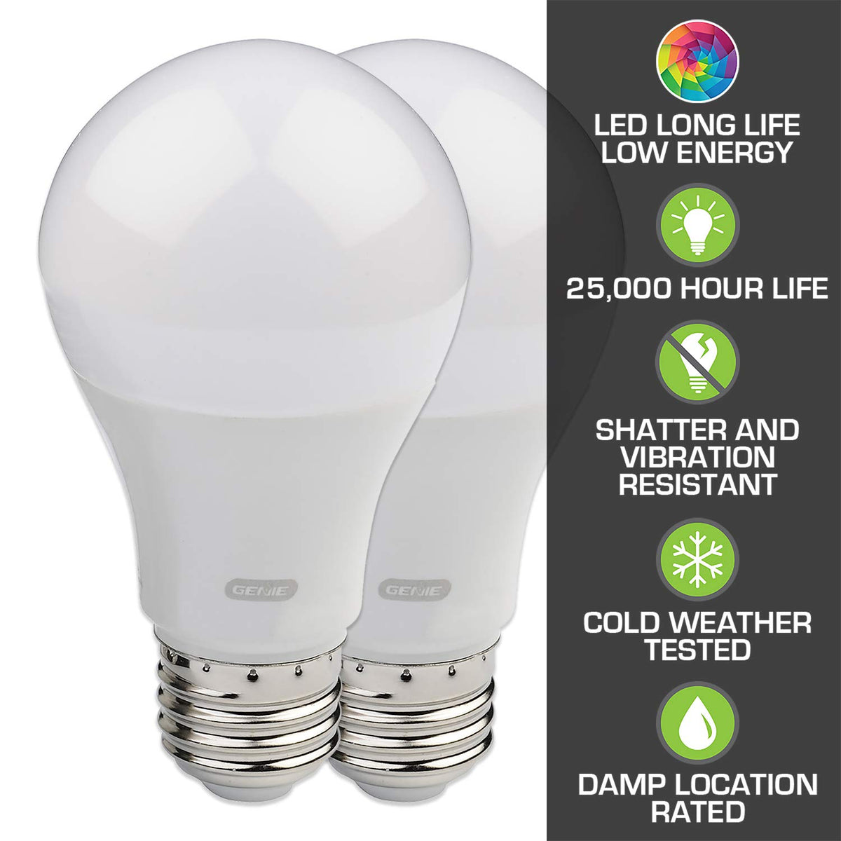 Genie Garage Door Opener LED Light Bulb, 4000K, 2 Count, Model GLEDB2 ...