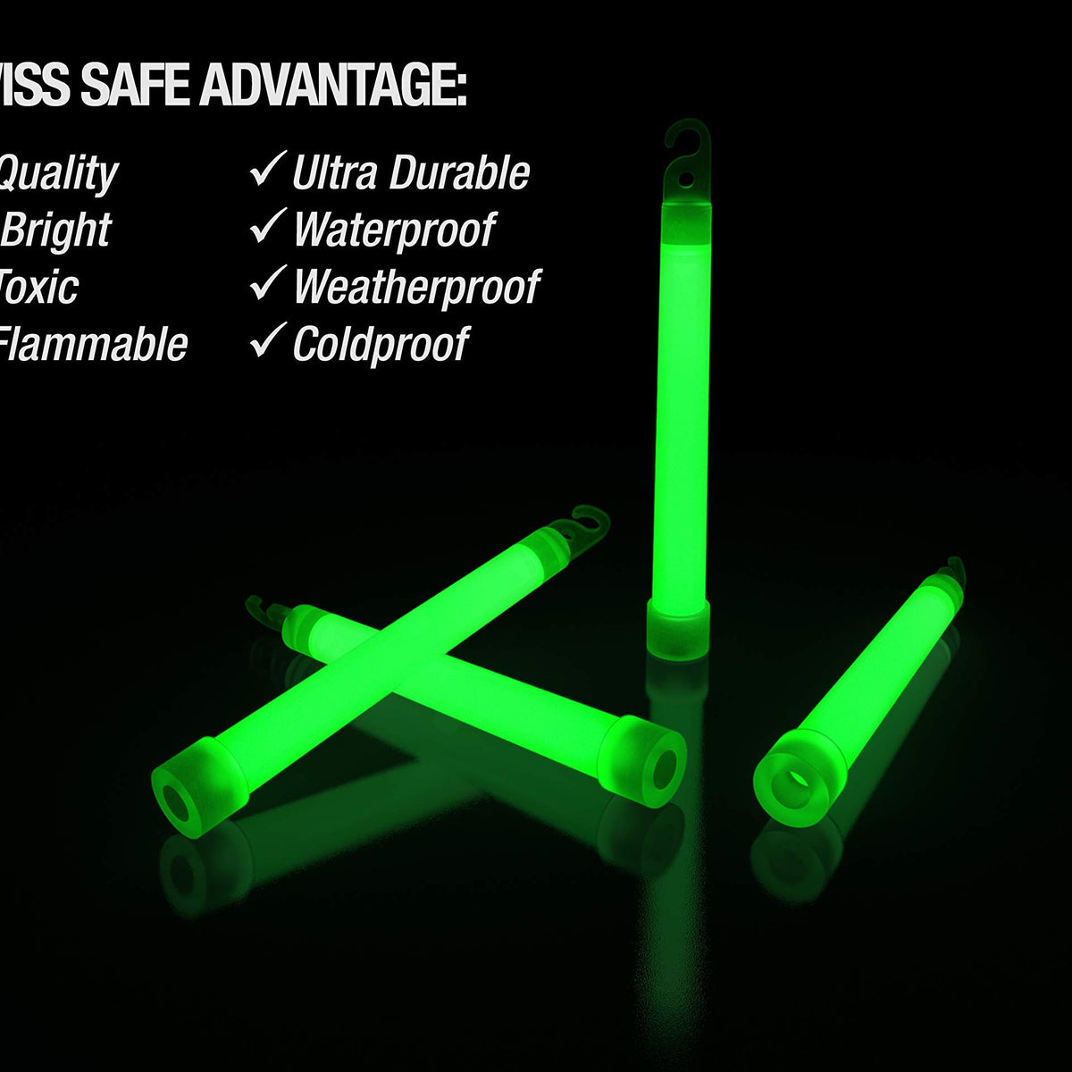 Swiss Safe Premium 6'' Glow Sticks - Extra Bright, 12+ Hour Duration ...