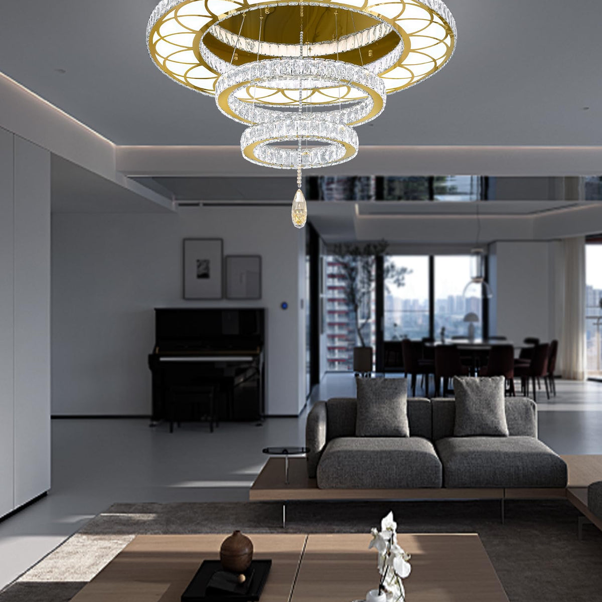 Flashing God Dia 32'' Modern Crystal Chandelier Crystal Gold Ceiling ...