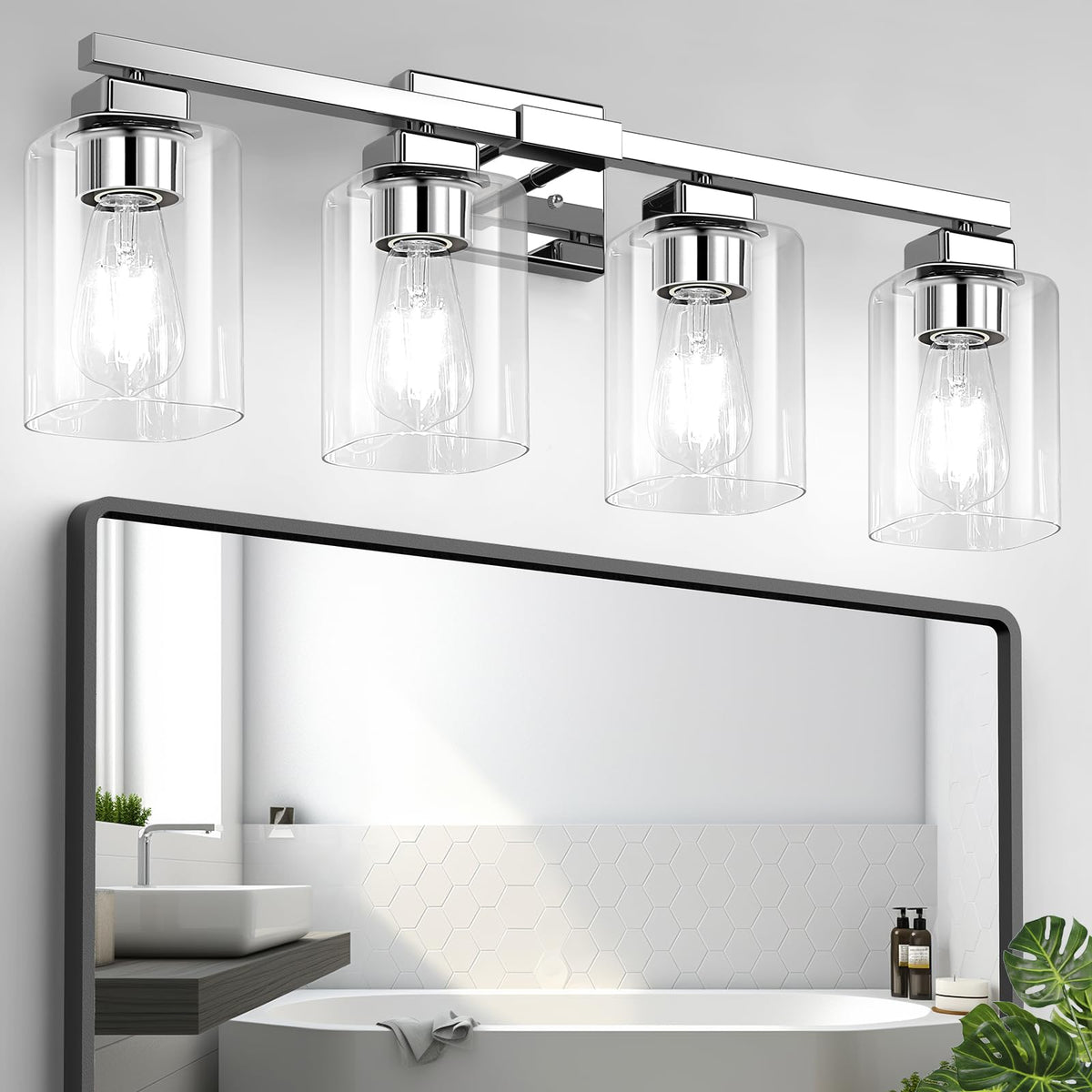 BesLowe 4-Light Chrome Bathroom Vanity Light Fixture, Modern Metal Wal ...