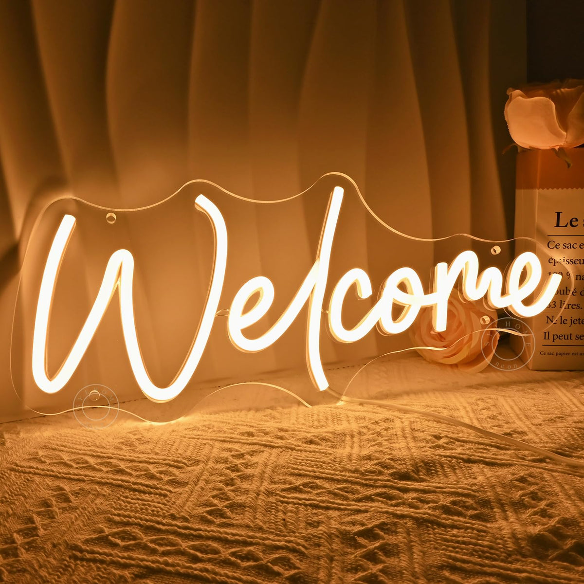 SYLHOME LED Neon Welcome Sign - Warm White Acrylic - 15.75in X 6.5in ...
