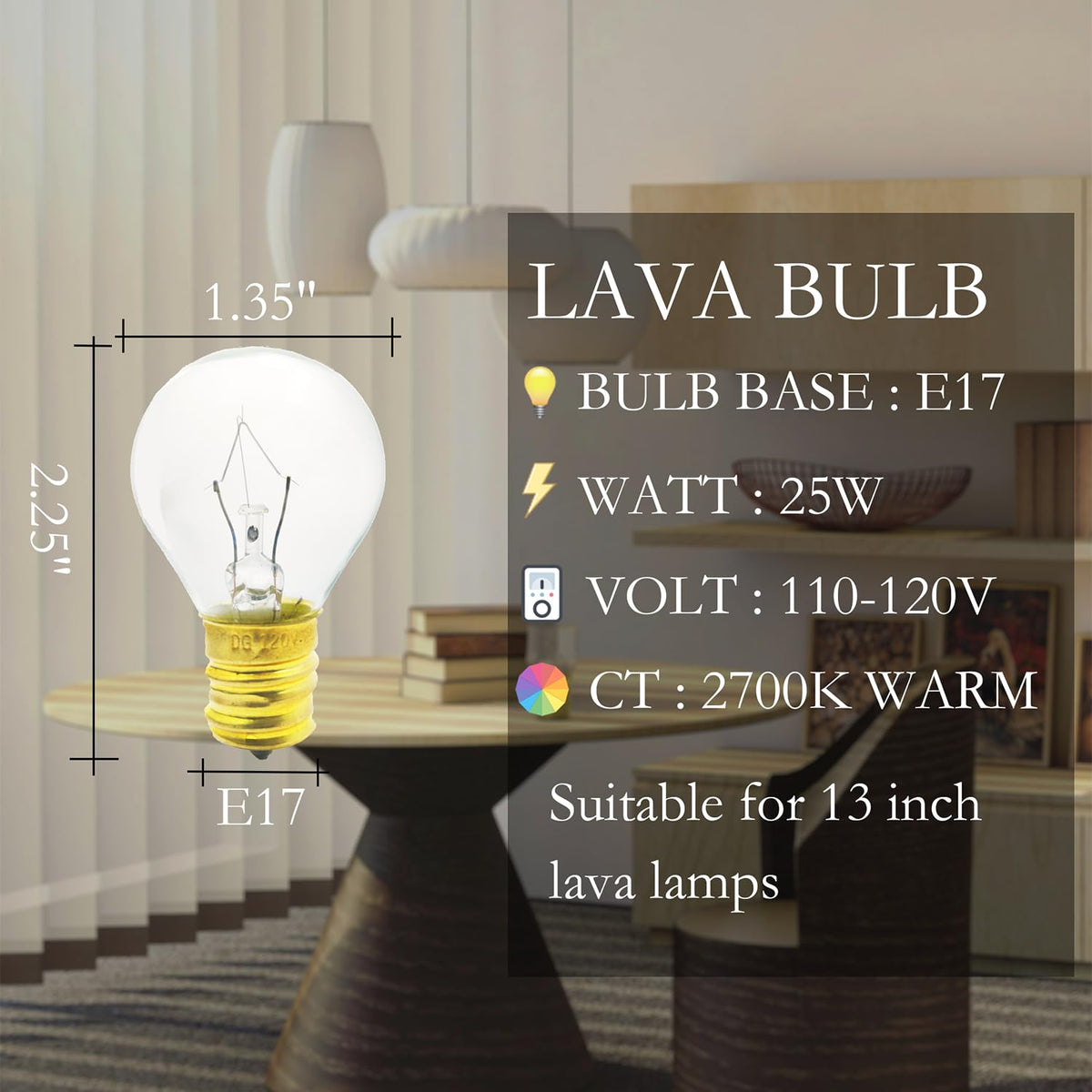 Generic Lava Lamp Bulb - 25W E17 Replacement Light Bulb, Clear Glass ...