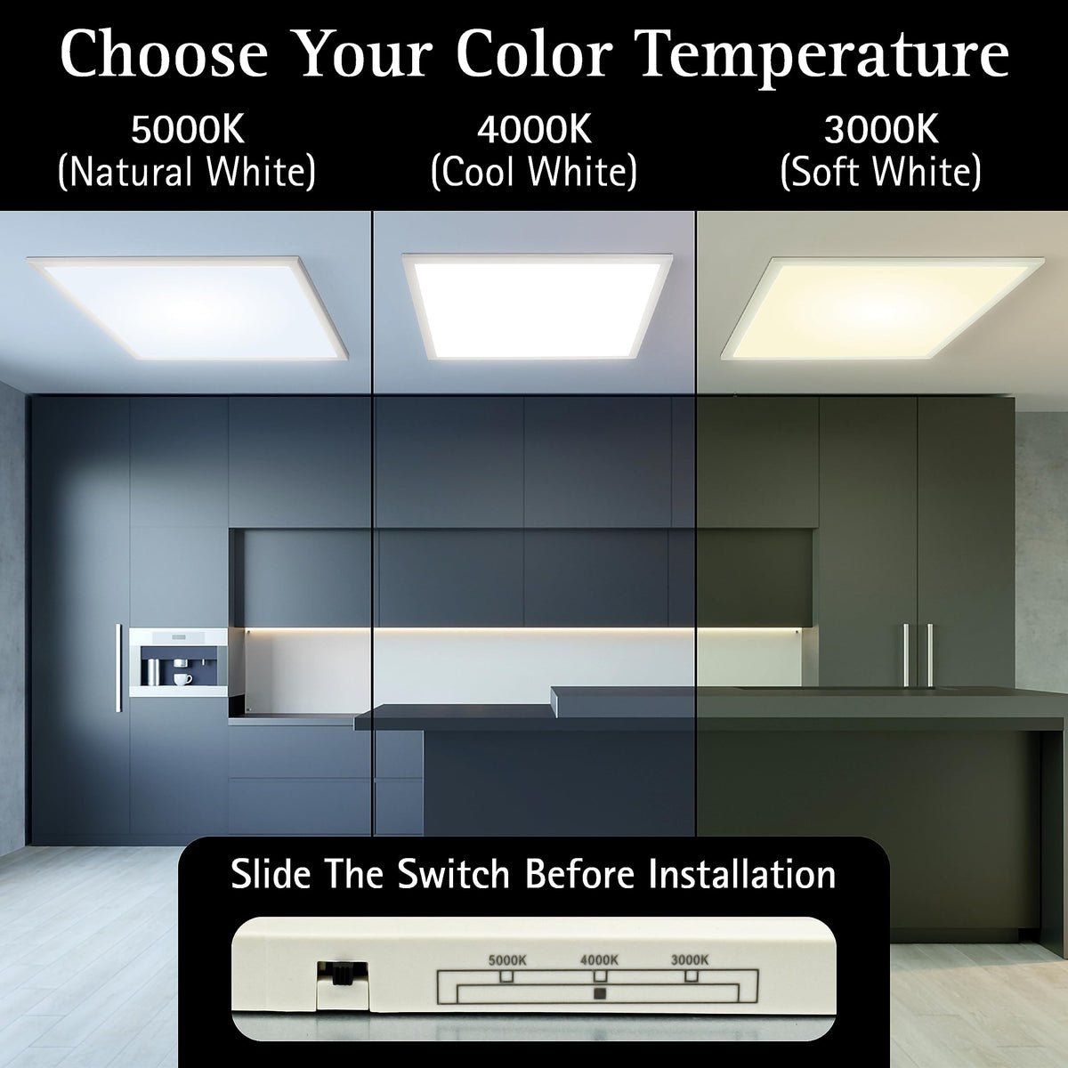 Ultralux 2x2 ft Surface Mount Ceiling Light Panel, TRIAC Dimmable, 3CC ...