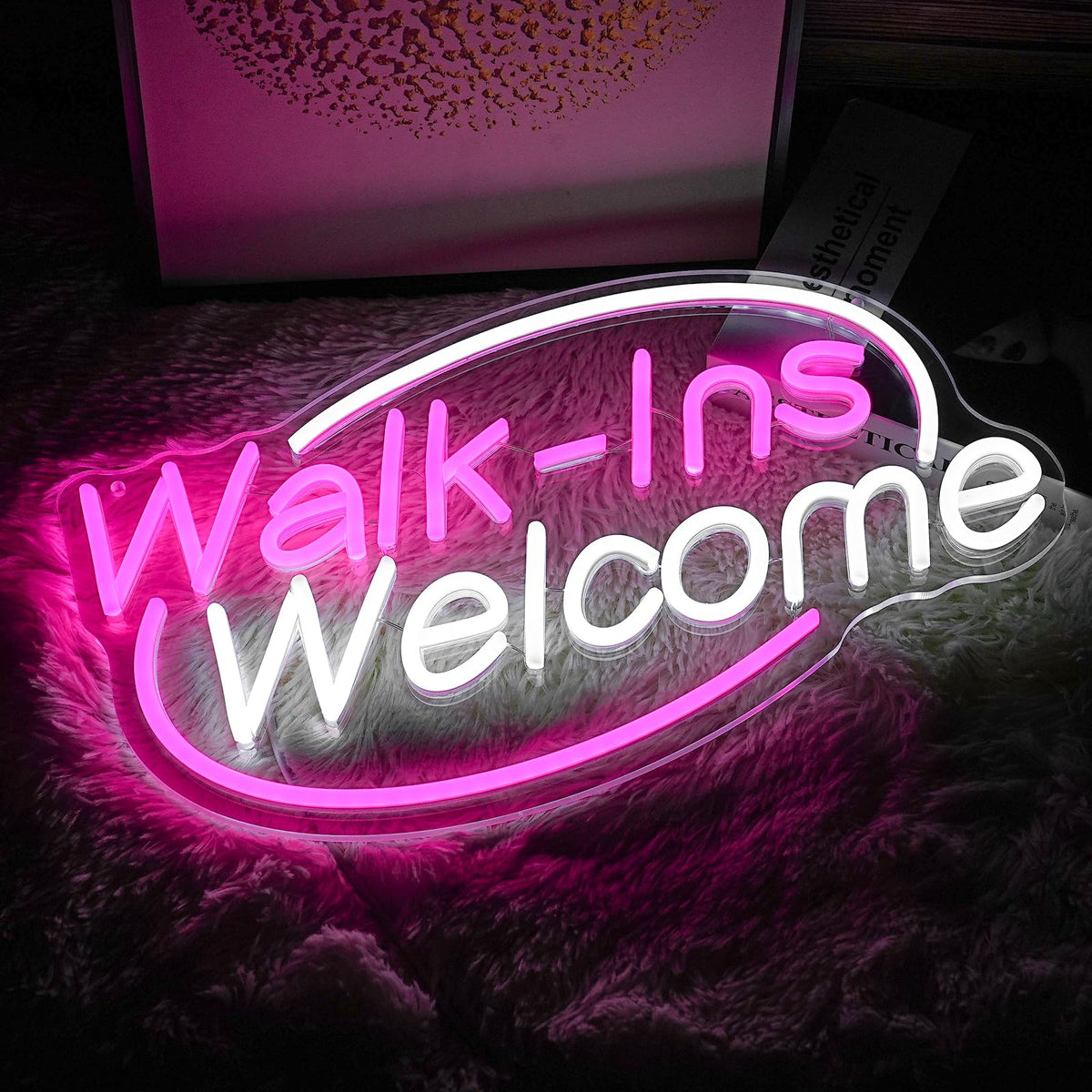 Noasktt Walk-Ins Welcome Neon Sign, Pink + White LED, Acrylic, 16.5x9 ...