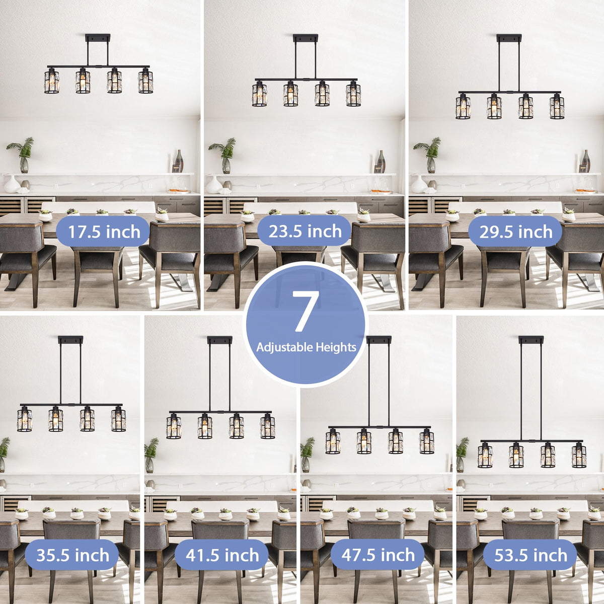 MEXO Crystal Pendant Light Fixture, Matte Black Chandelier for Kitchen ...
