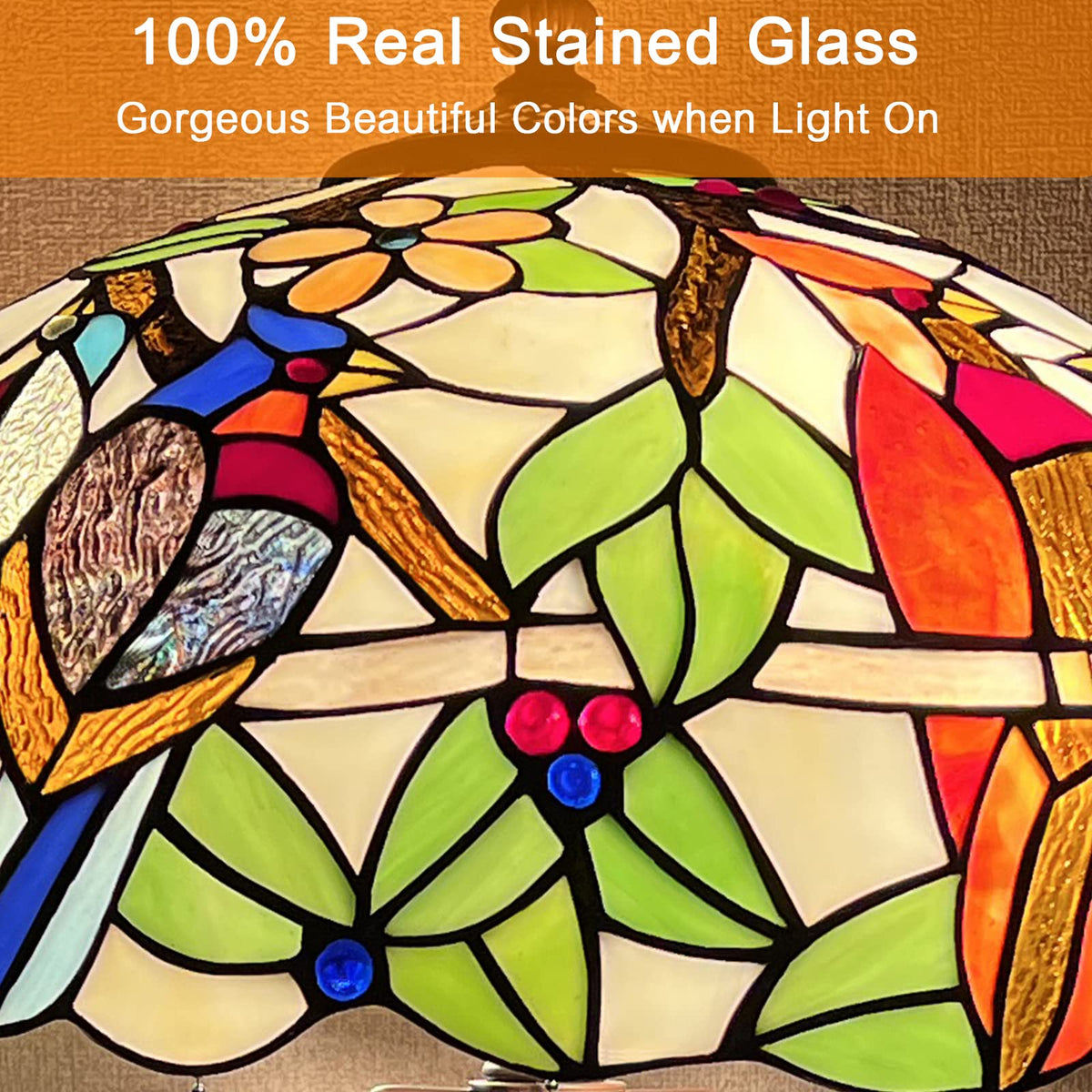 Capulina Tiffany Table Lamp 16X16X24 Inches Cardinal Birds Style Stain ...