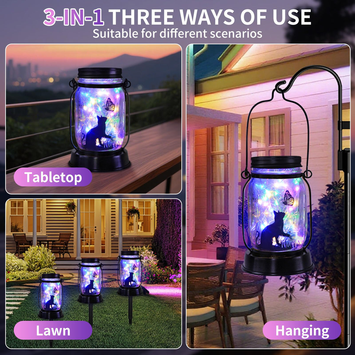 Kyoryuger Cat Solar Lantern - Colorful Cat Design for Garden, Patio, P ...