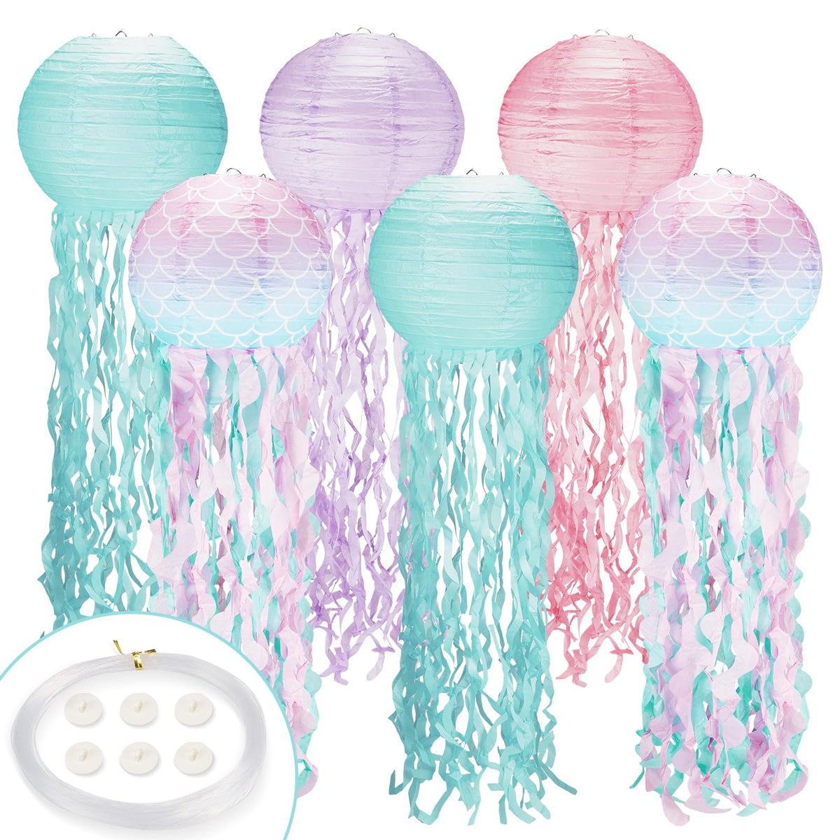 Jellyfish Paper Lanterns 6Pack,10 Inch Mermaid Birthday Decorations ...