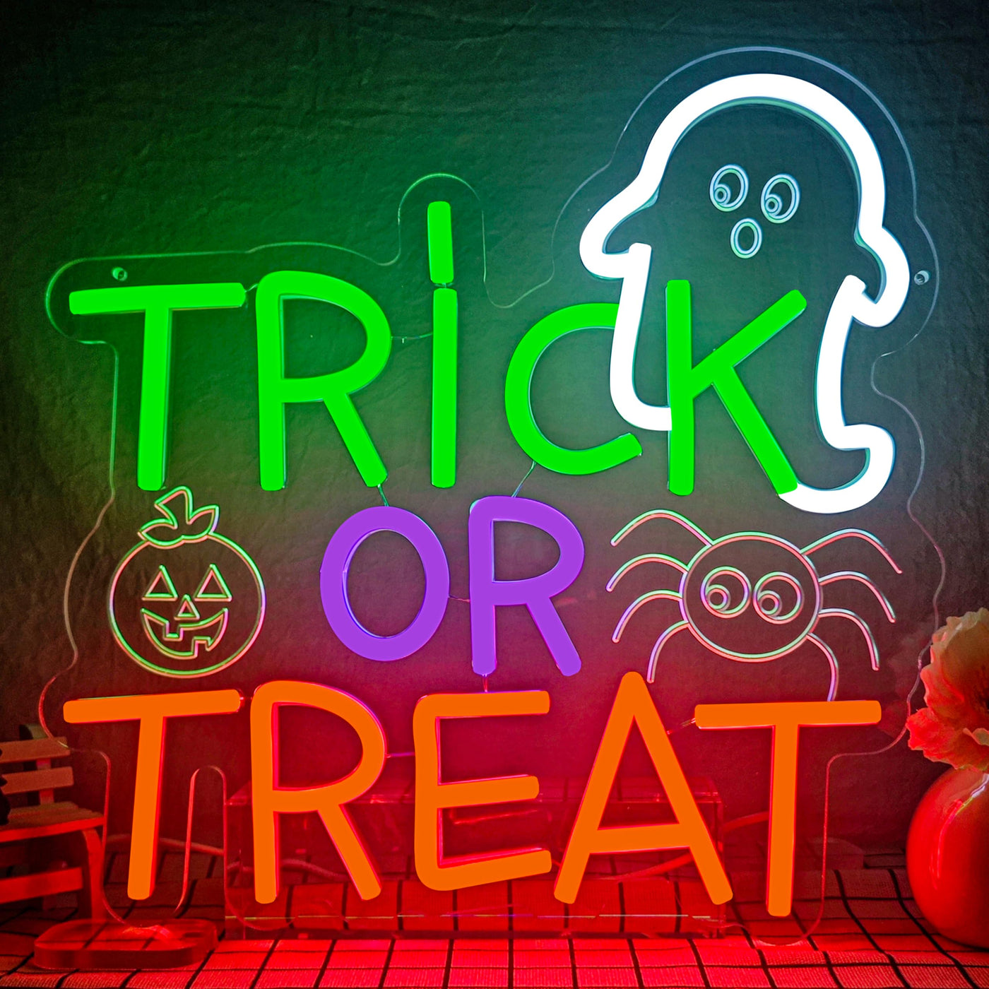 Halloween Neon Sign Trick Or Treat Neon Sign For Wall Decor Dimmable H ...