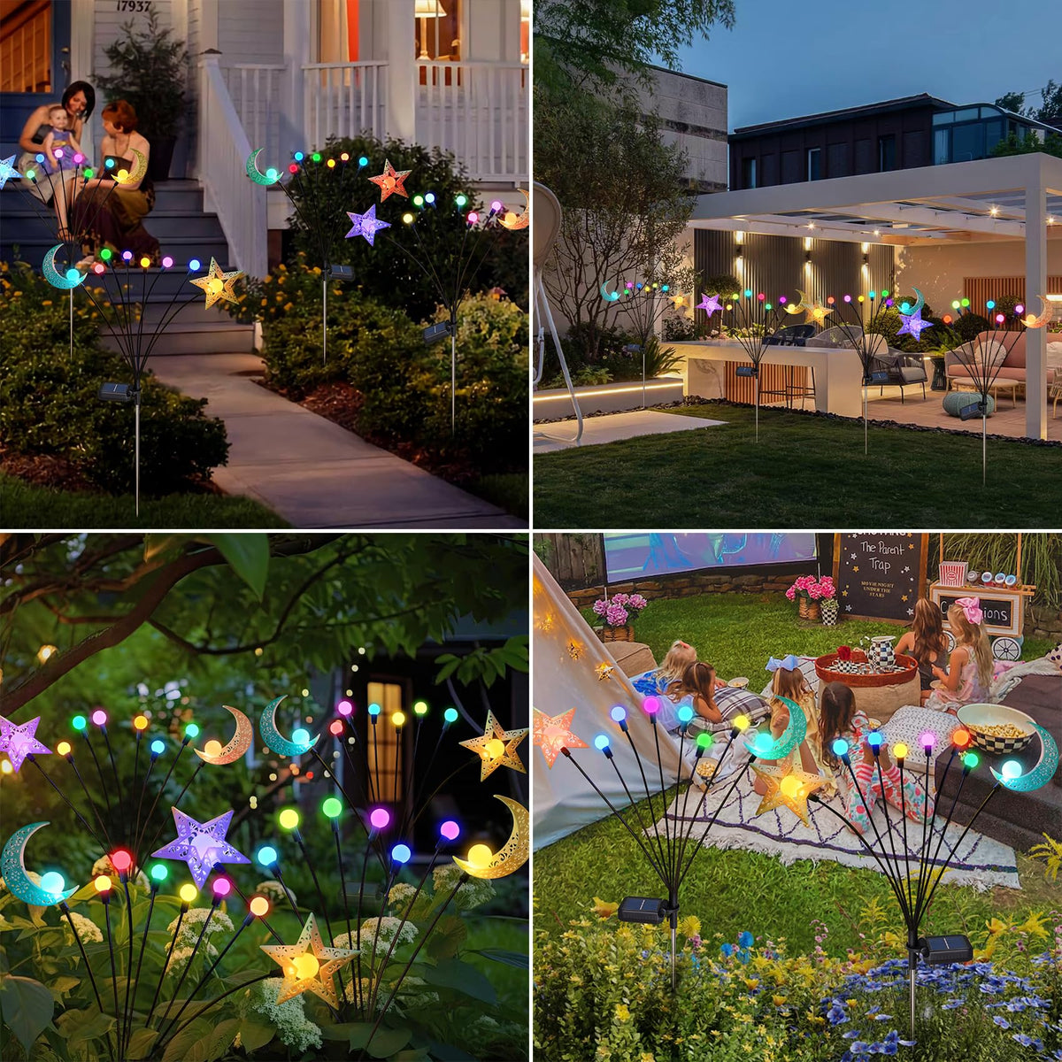 Solar Firefly Lights Outdoor Moon Star Sun Projection Stake Lights ...