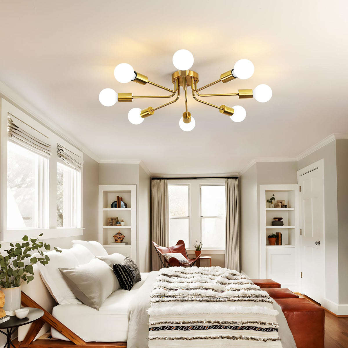 Delipop Sputnik Light Fixture, 8-Light Gold Ceiling Light Fixture, Mid ...