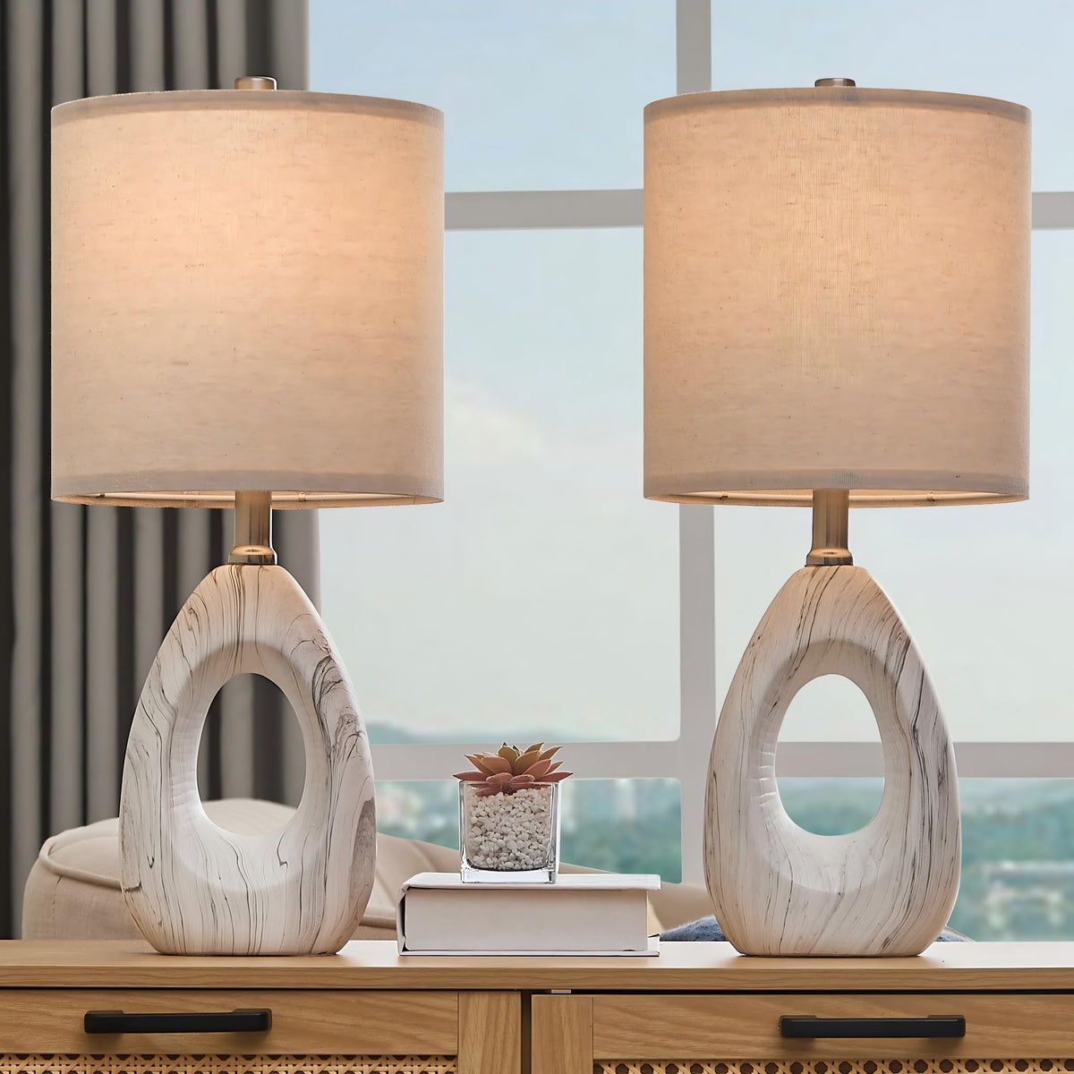 EUO 20'' White Ceramic Lamps Set of 2 for Bedroom, Small Lamps for ...