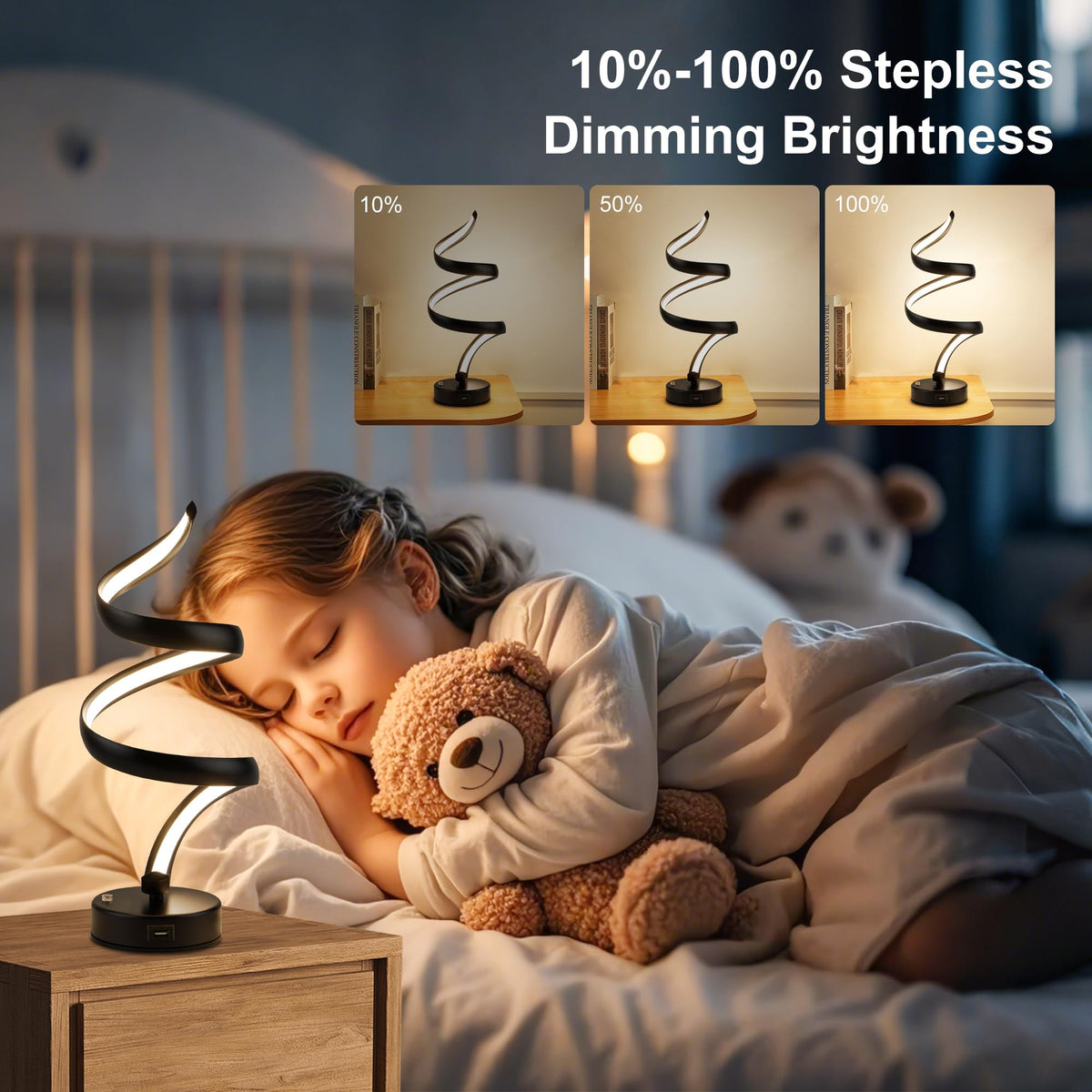 Adebime Spiral Led Lamp - Touch-Controlled Dimmable Table Light, Warm ...