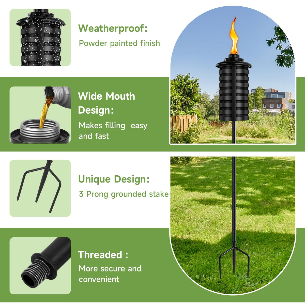 Zszmfh 6 Pcs Metal Torch For Outside, 16 Oz Outdoor Metal Torch Garden ...