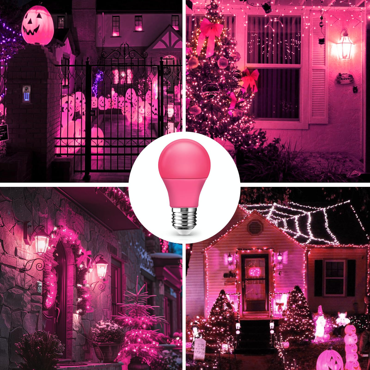 Flaspar 4 Pack Pink Led Light Bulb A19 9W(60W Equivalent) Colored Part ...